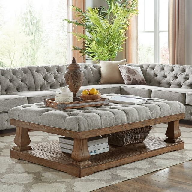 Weston Home Galvin Transitional Wood and Tufted Linen Coffee Table ...
