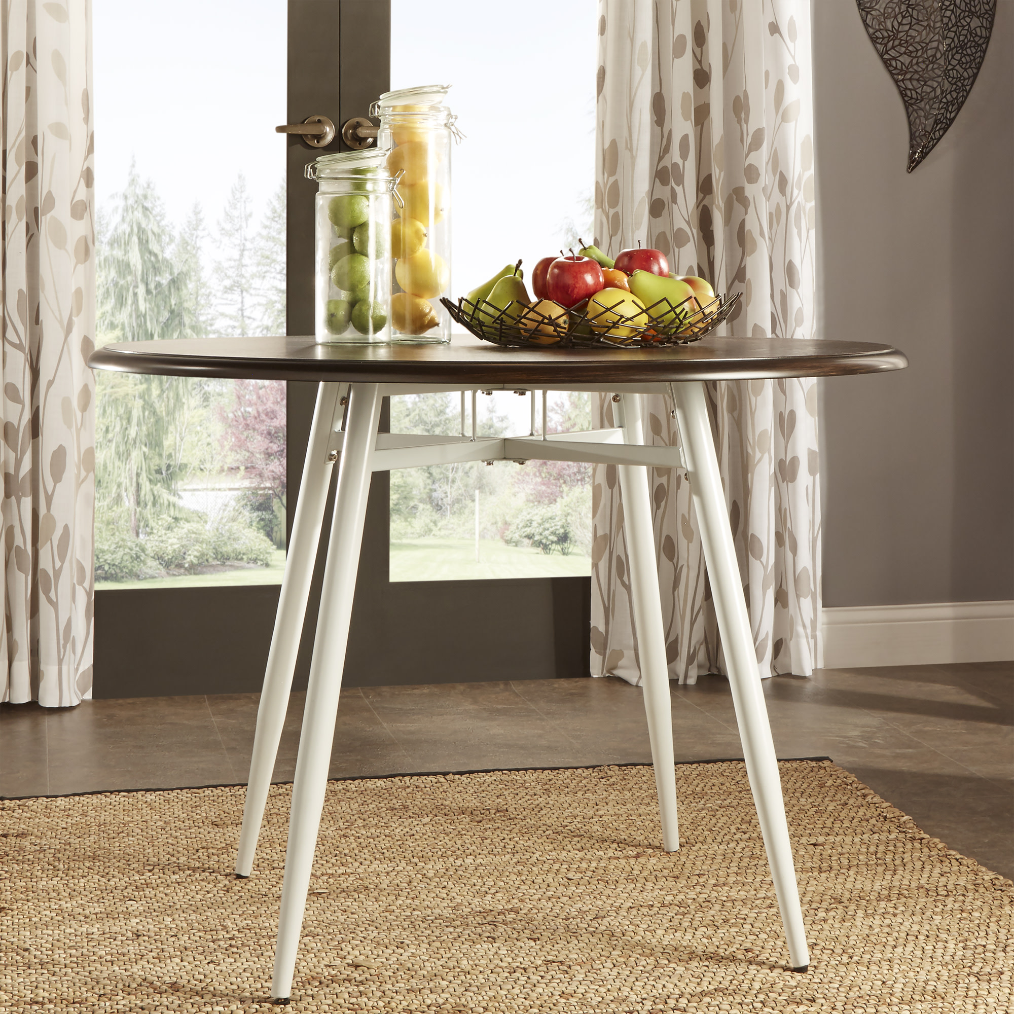 Weston Home Jameson 42" Round Oak Top Two-Tone Wood Dining Table, White ...