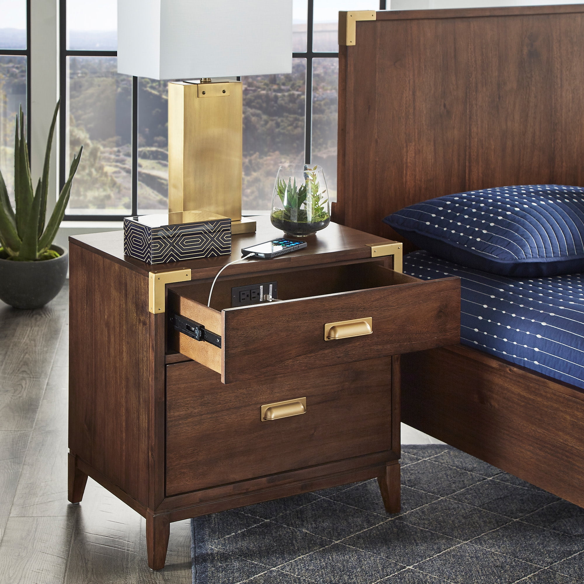 Weston Home Julius 26" Wide 2-Drawer Campaign Nightstand - Walmart.com
