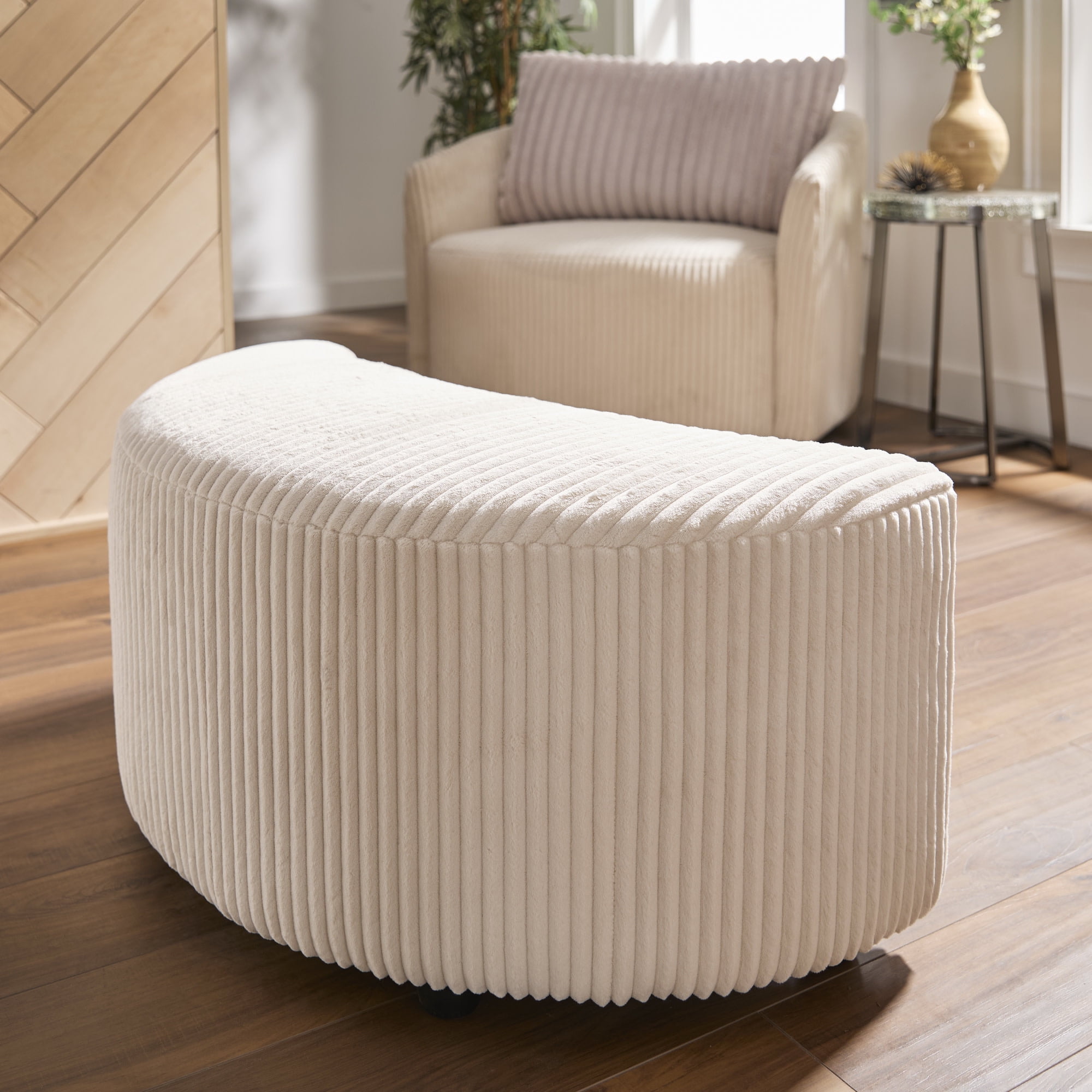 Weston Home Killarney Wale Corduroy Crescent Moon Ottoman, Beige ...