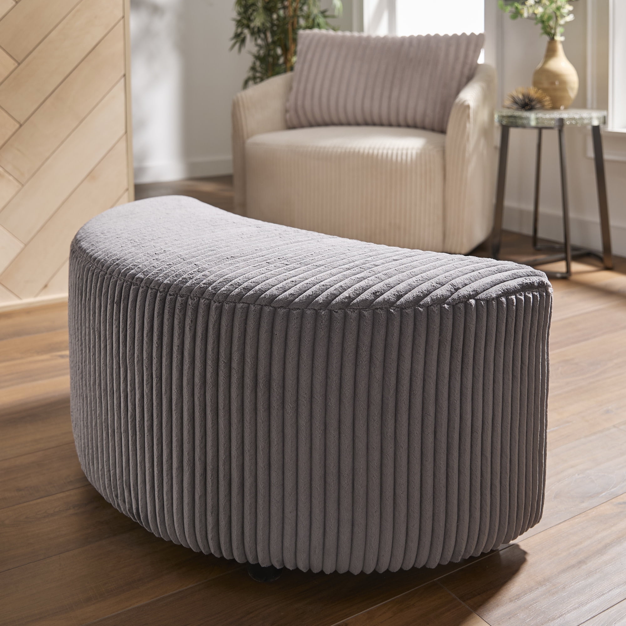 Weston Home Killarney Wale Corduroy Crescent Moon Ottoman, Grey Ottoman ...