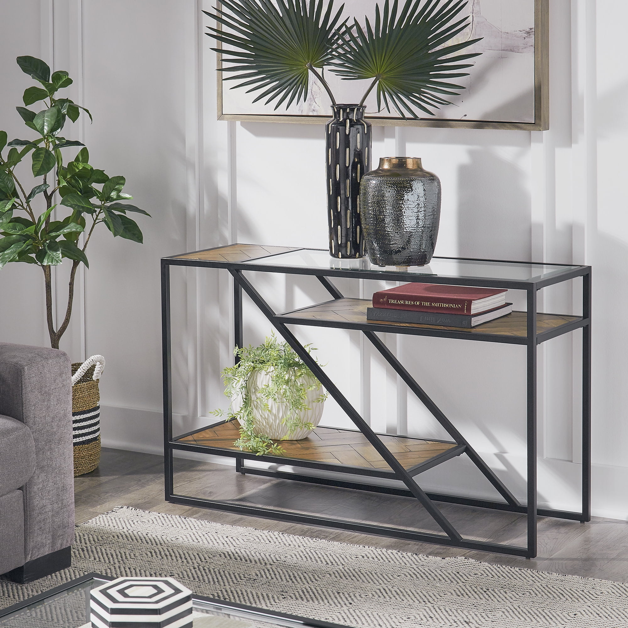 Weston Home Kofi Wood and Metal Console Table, Brown - Walmart.com