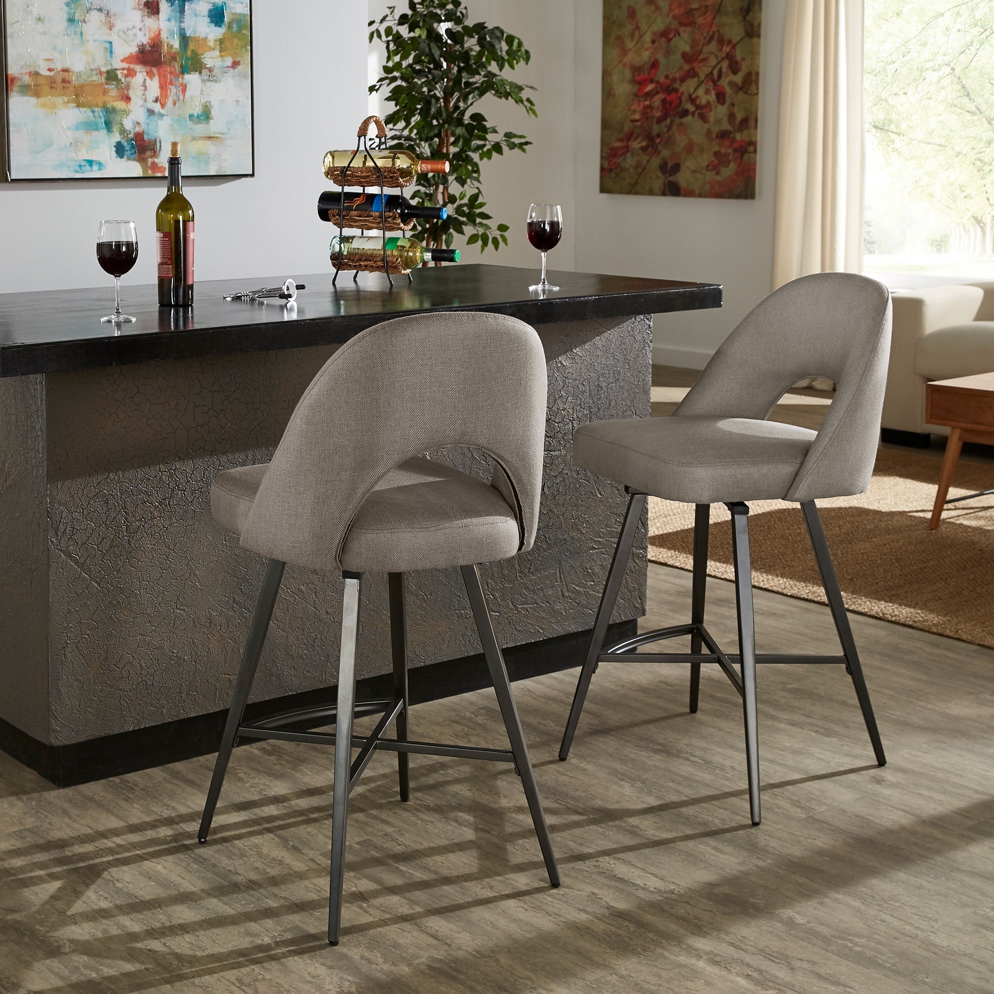 Weston Home Krista Fabric and Metal 24" Counter Height Swivel Stools ...