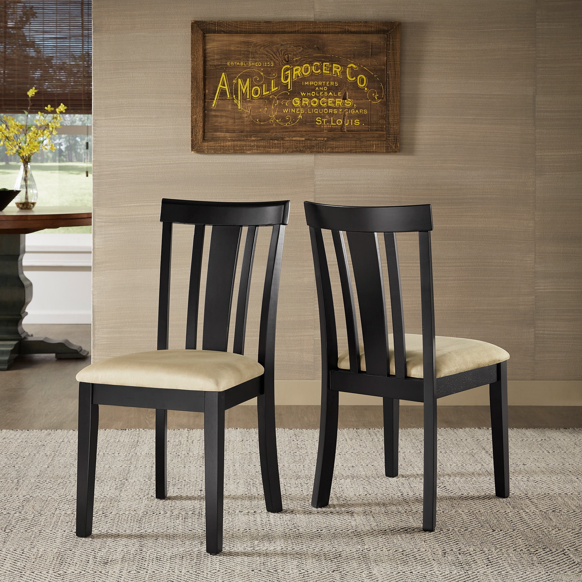 Weston Home Lexington Black Wood Beige Microfiber Slat Back Dining ...