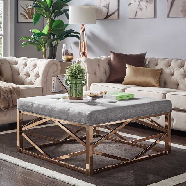Weston Home Libby Dimpled Tufted Cushion Ottoman Coffee Table with ...