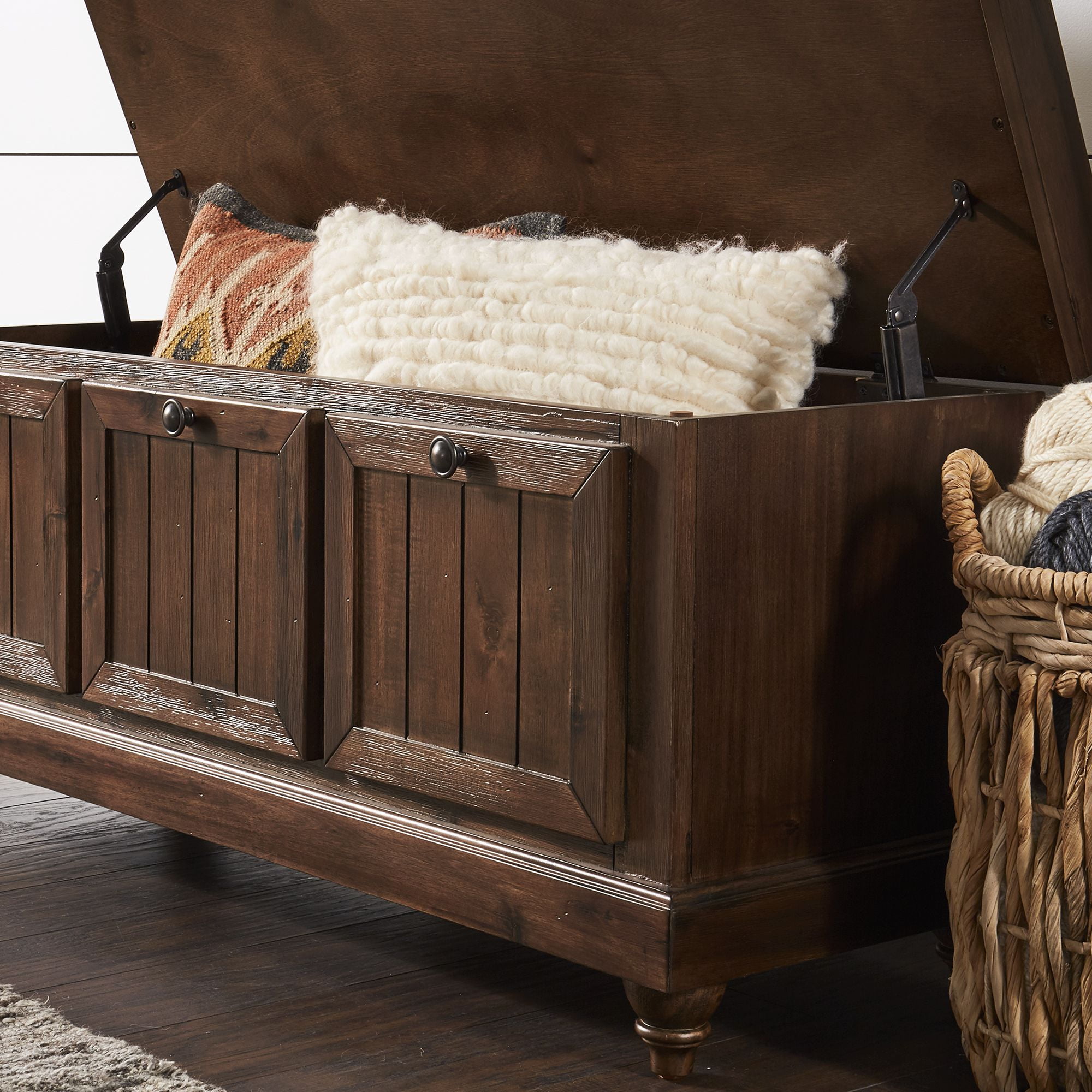 Weston Home Marin Storage Bench - Antique Brown Finish - Walmart.com