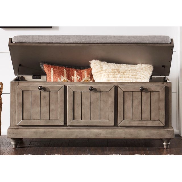 Weston Home Marin Storage Bench with Upholstered Cushion, Antique Grey ...