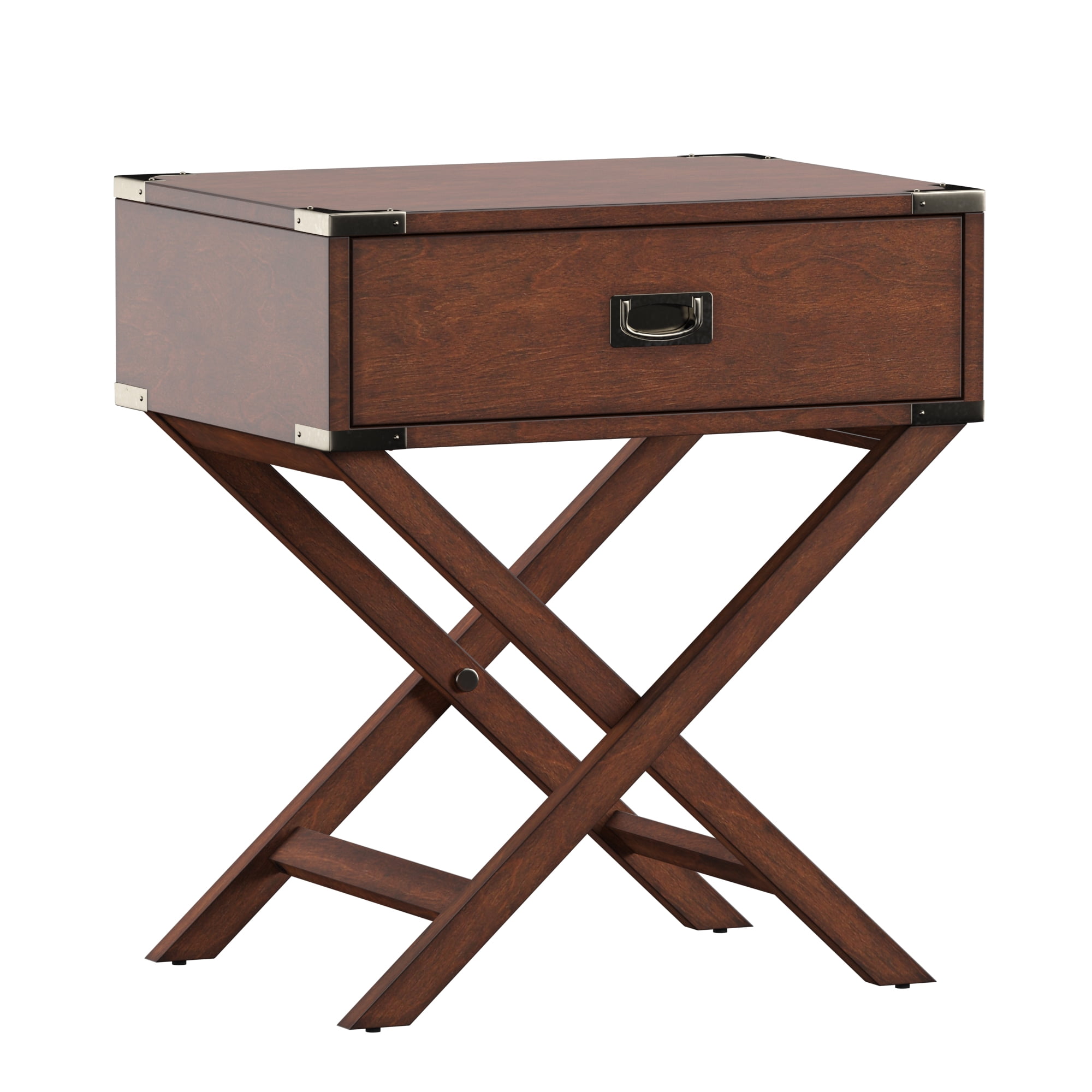 Weston Home Modern End Table with X-Base Legs and Drawer, Espresso ...