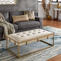 Weston Home Bowman Rectangular Tufted Linen Ottoman, Beige Linen - Walmart.com