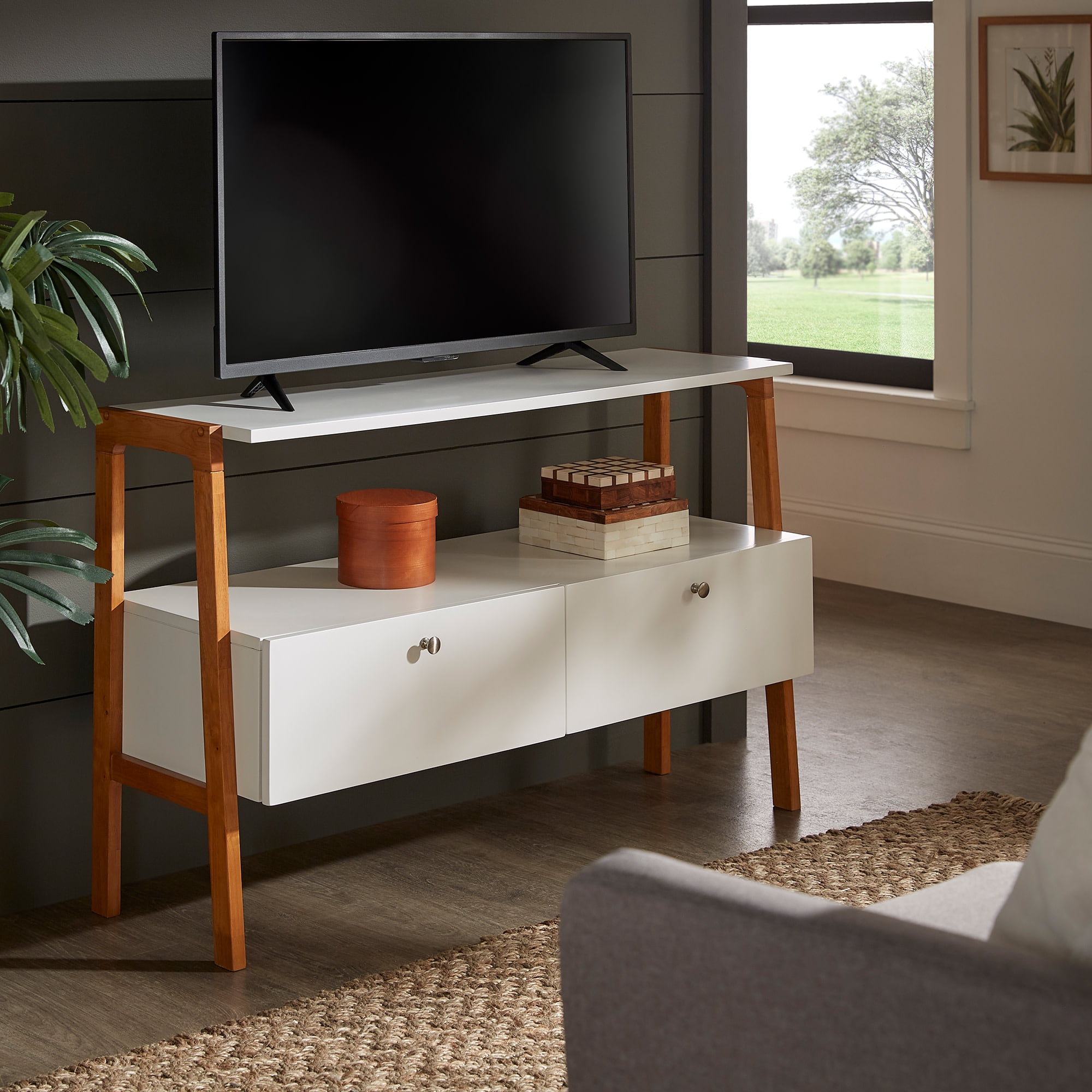 Weston Home Olyvia Wood TV Stand with Drawers, for TVs up to 47", White ...