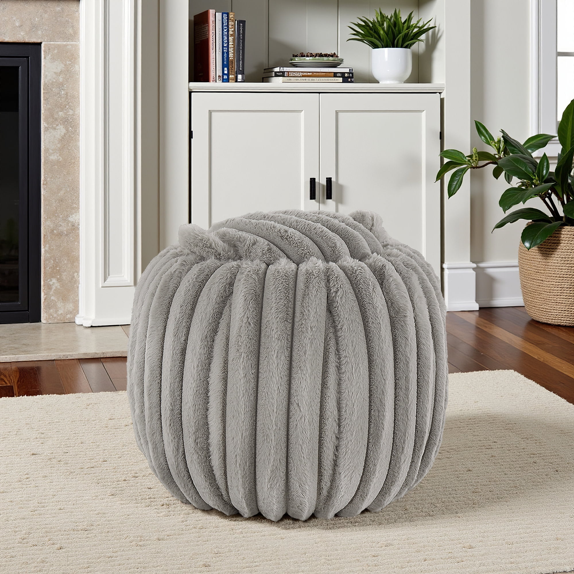 Weston Home Portola Plush Furry Channel Fabric Storage Ottoman, Light ...