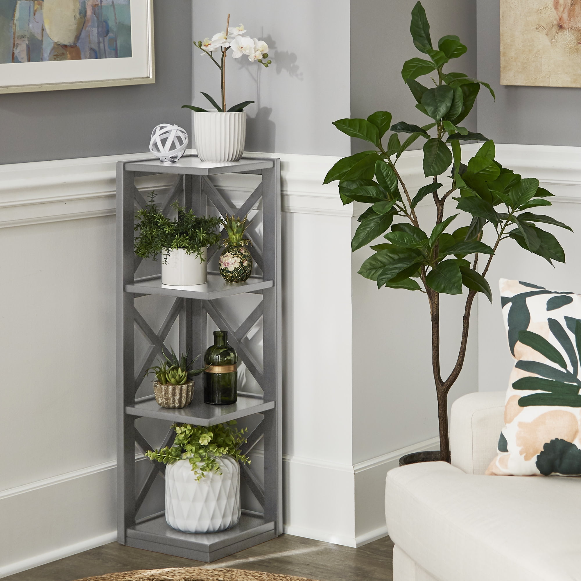 Weston Home Rebecca Wood 3 Shelf Corner Bookcase, Grey - Walmart.com