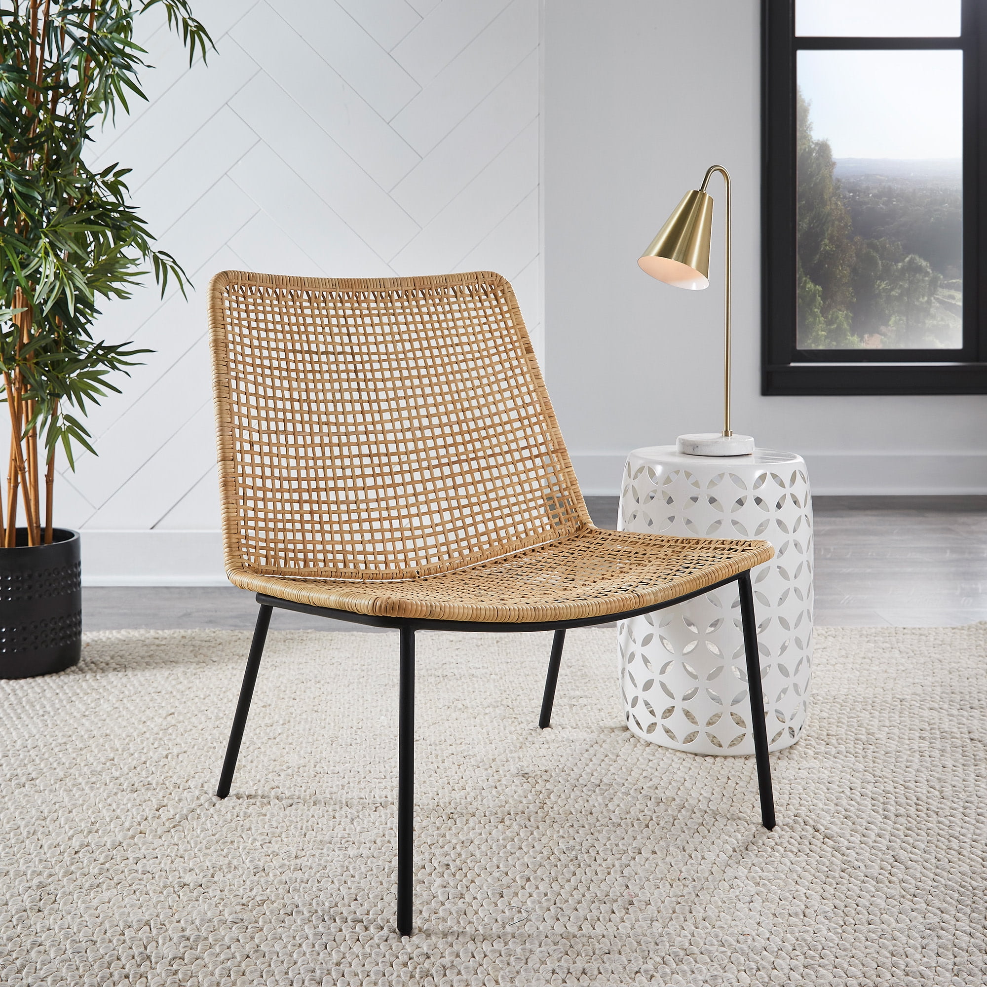 Weston Home Rovinj 27.16" Wide Natural Curved Rattan Chair with Black ...