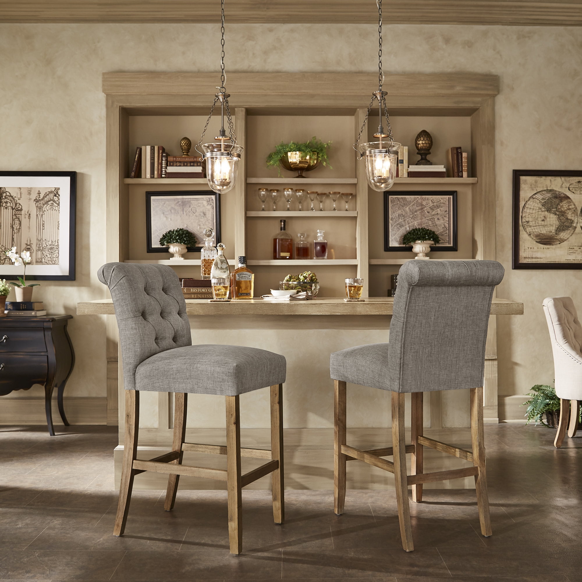 Weston Home Santine Tufted Rolled Back Bar Stools, Gray (Set of 2 ...