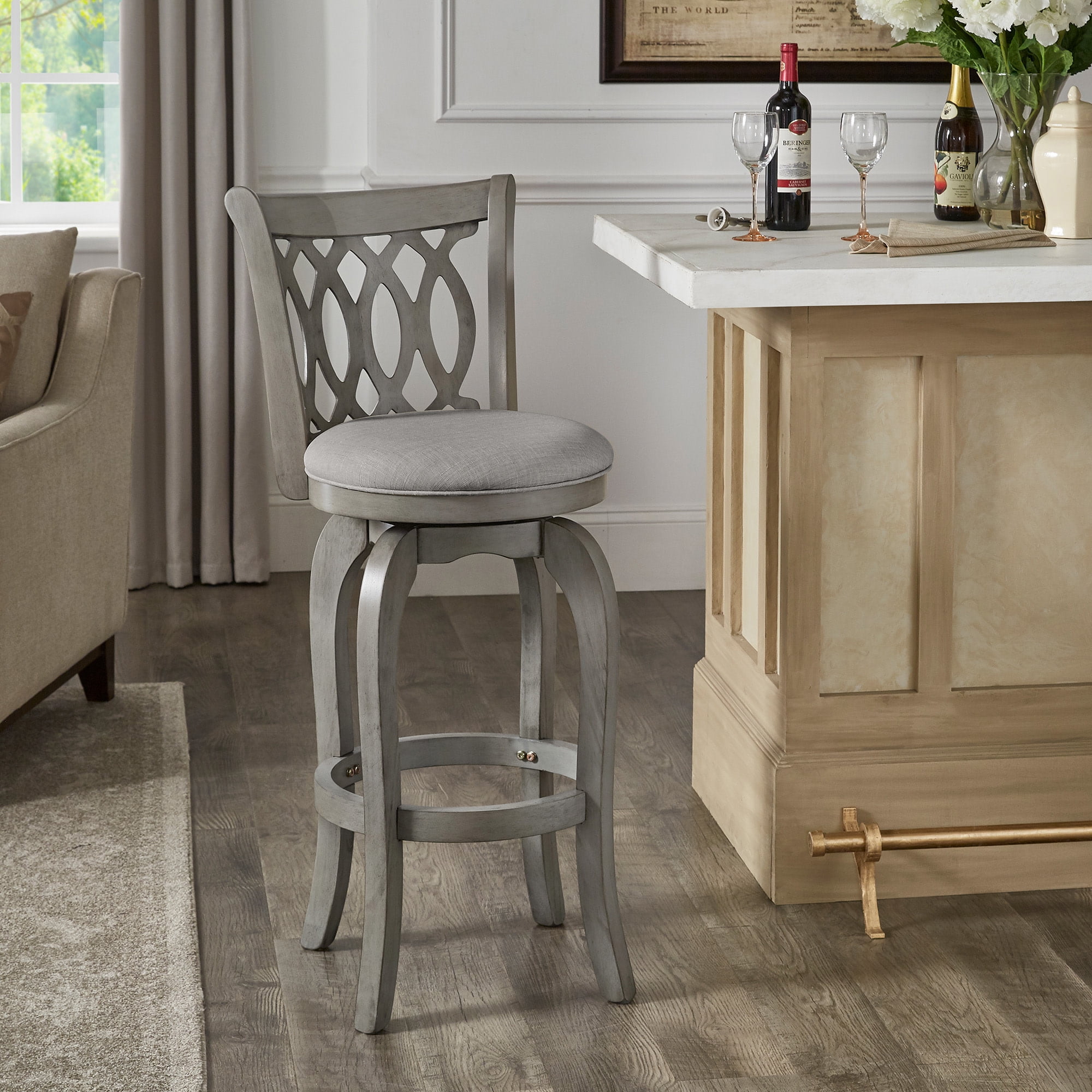 Weston Home Shapel Scroll Back Swivel Stool, 29" Bar Height, Antique ...