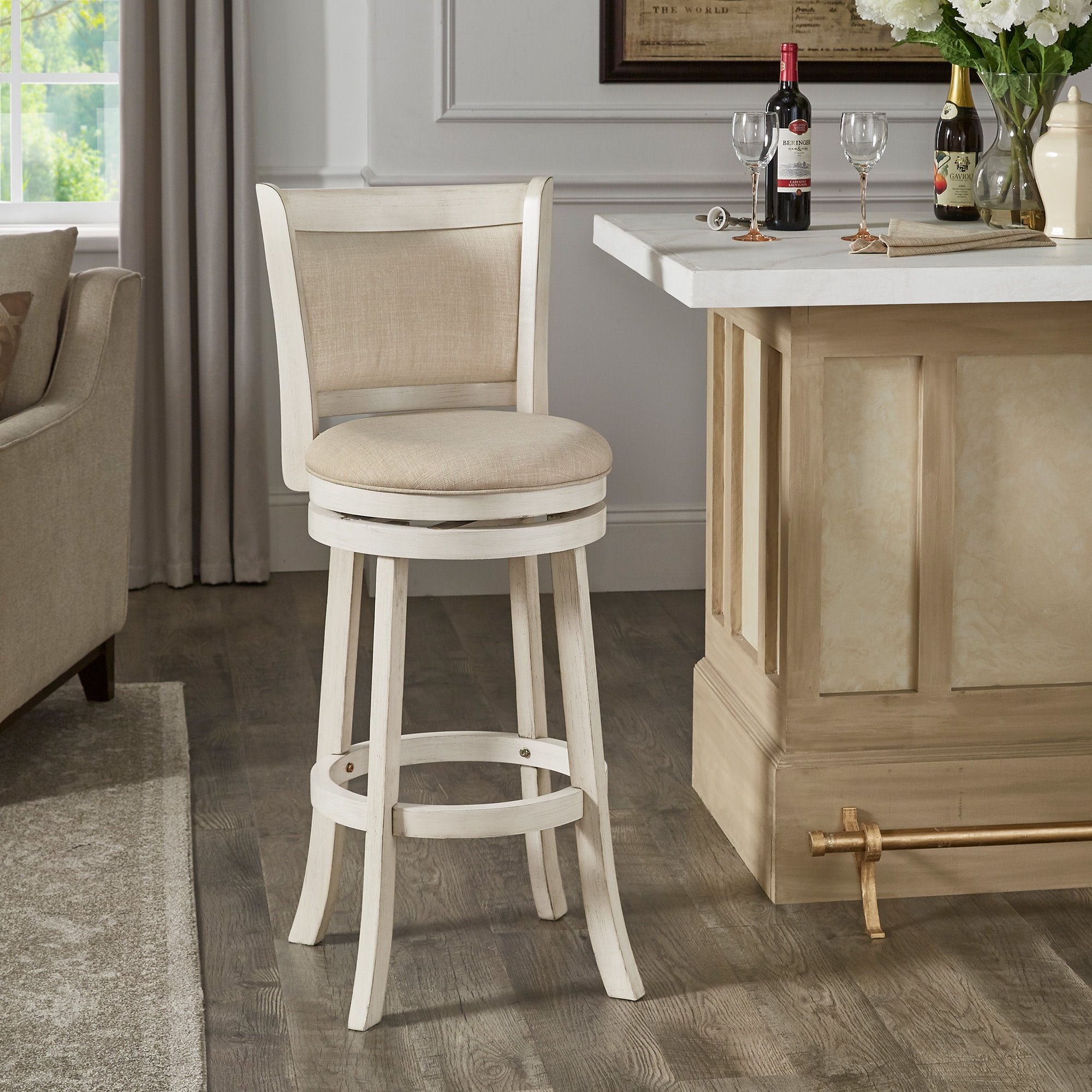 Weston Home Shapel Upholstered Back Swivel Stool, 29" Bar Height ...