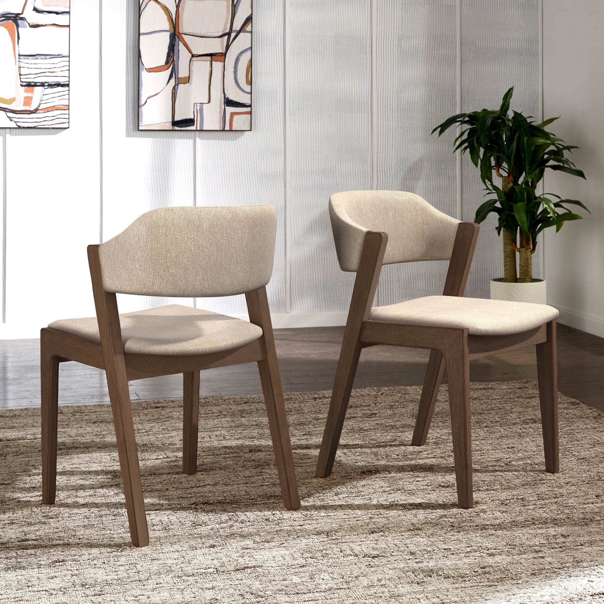 Weston Home Skovde Modern Walnut Finish Dining Chair, Set of 2, Beige ...