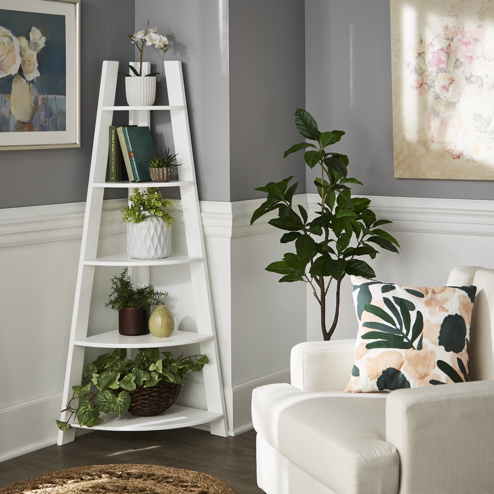 Free Shipping! Weston Home 5-Shelf Corner Ladder Bookcase, White ...