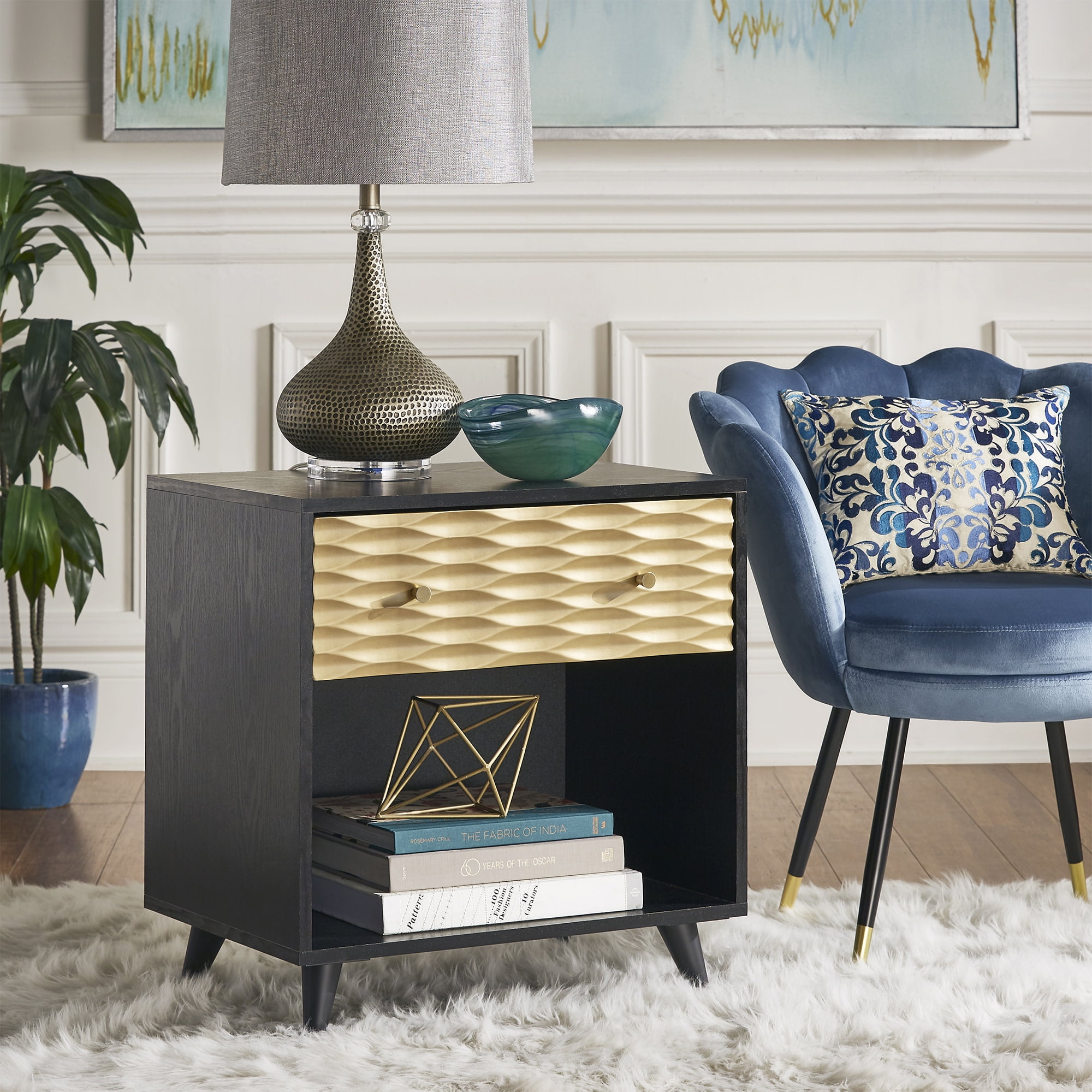 Weston Home Telina Rectangular Wood Two-Tone 1-Drawer End Table, Black ...
