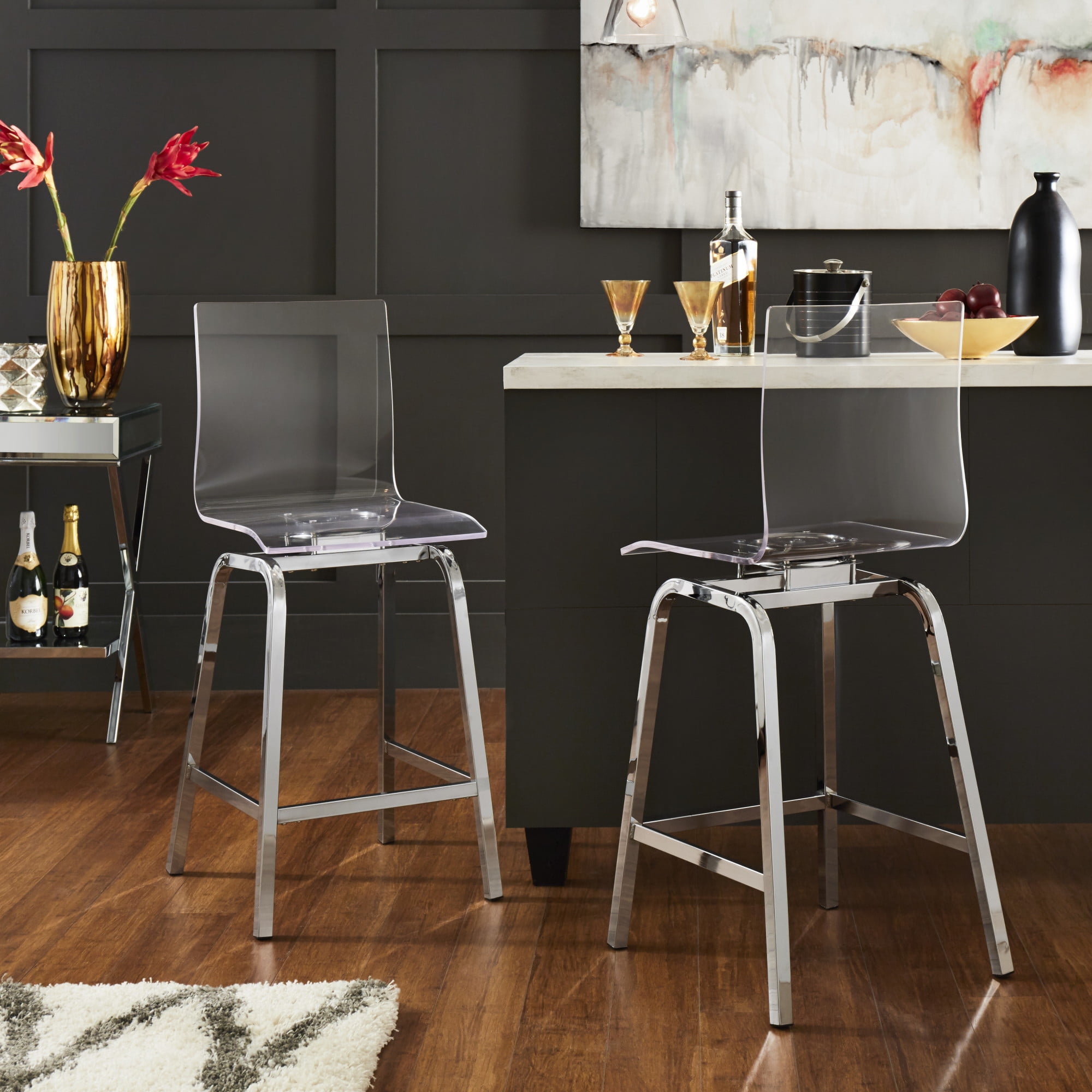 Weston Home Valenti Acrylic Swivel High Back Counter Stools, Set 2 ...
