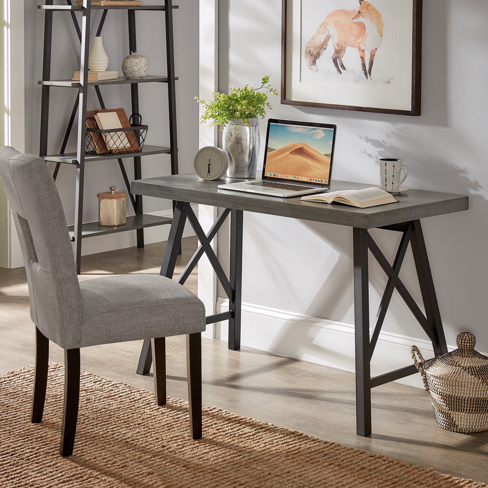 Weston Home Westyn Rustic X-Base Desk - Grey Finish - Walmart.com