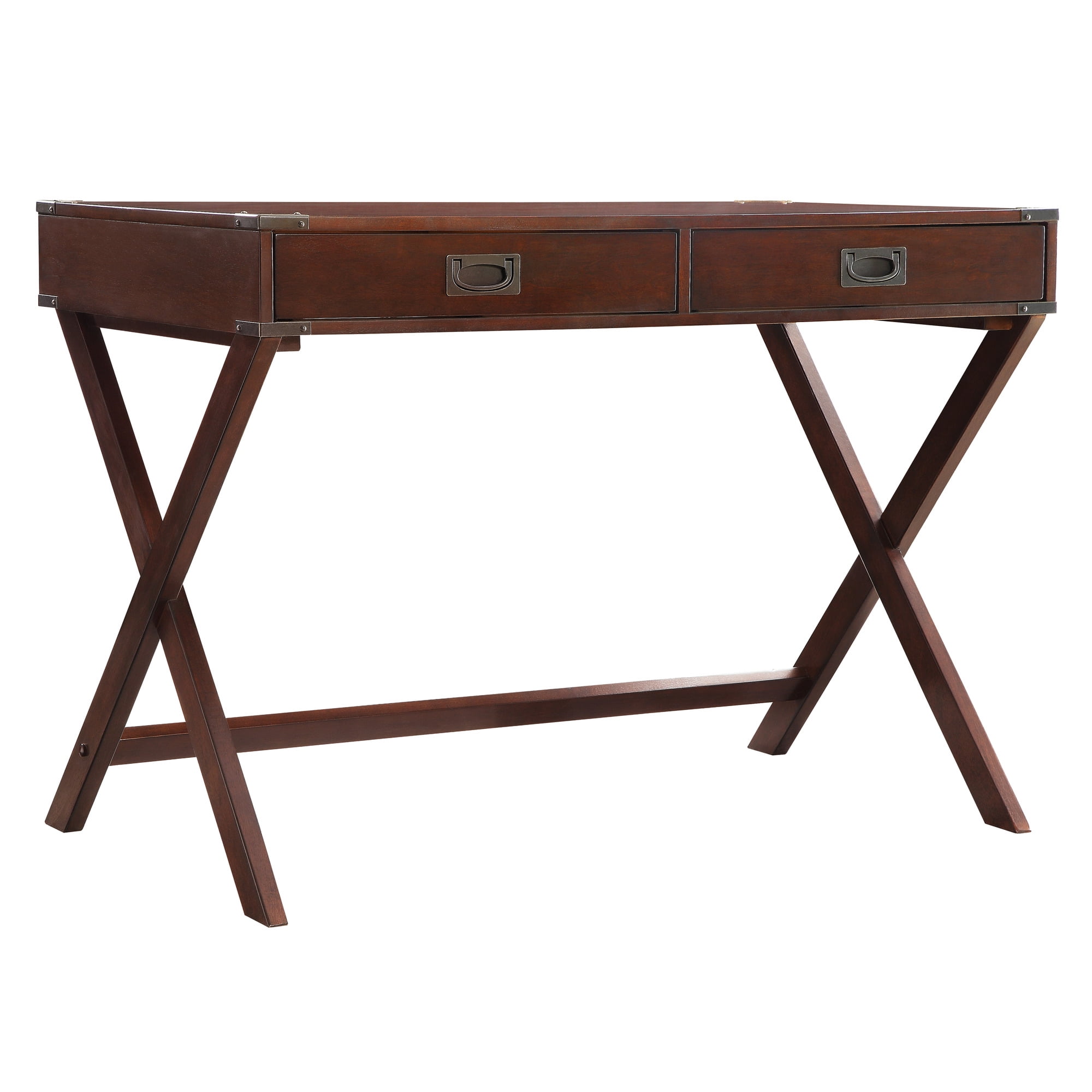 Weston Home Wood X-Base Campaign Writing Desk with Drawers, Espresso ...