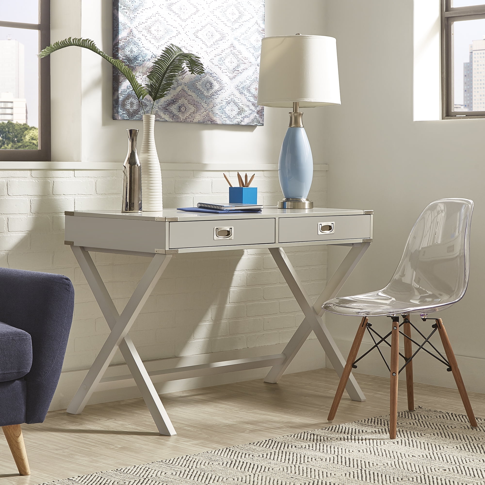 Weston Home X-Base Campaign Writing Desk - Silver Birch - Walmart.com