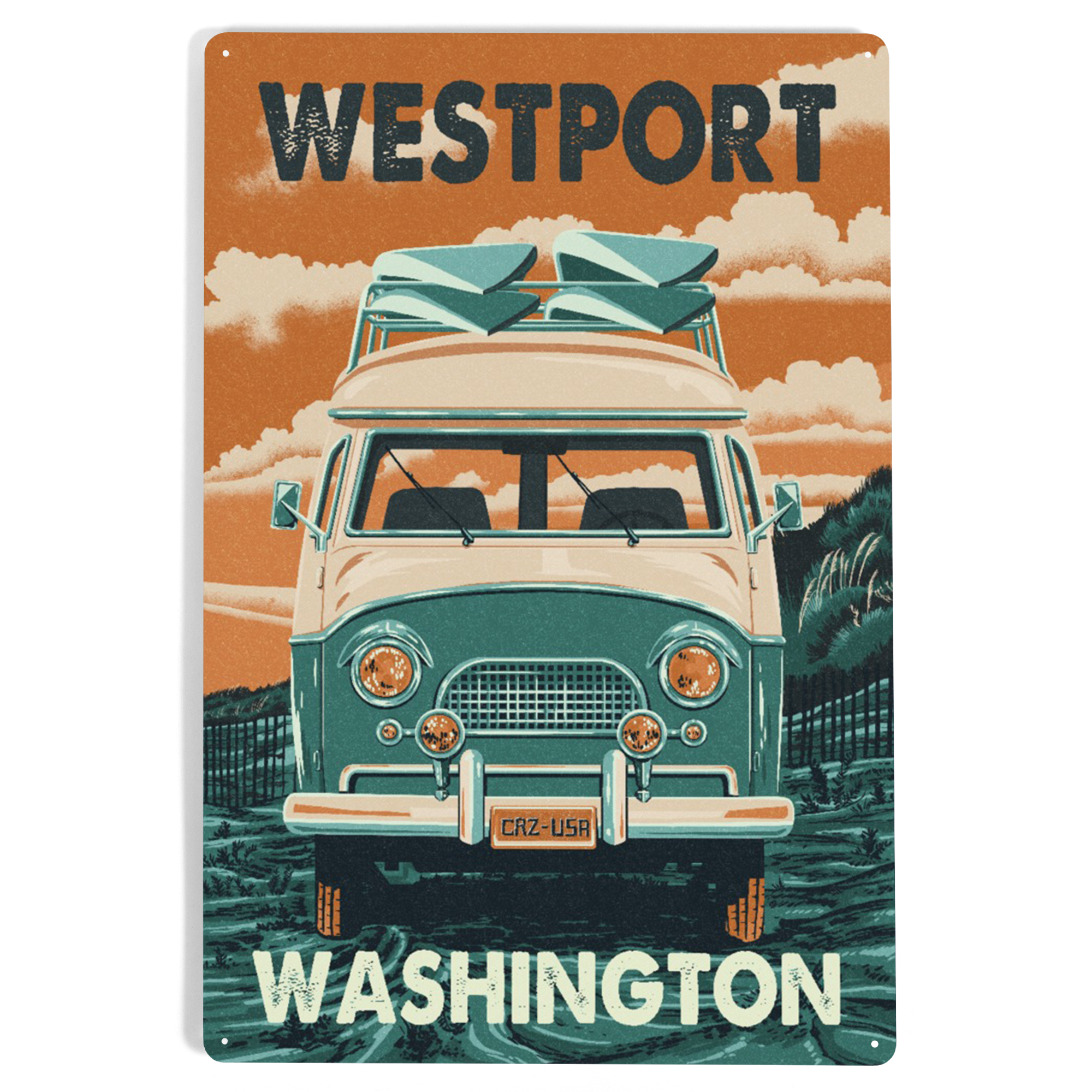 Westport, Washington, Camper Van, Letterpress (12x18 Aluminum Art ...