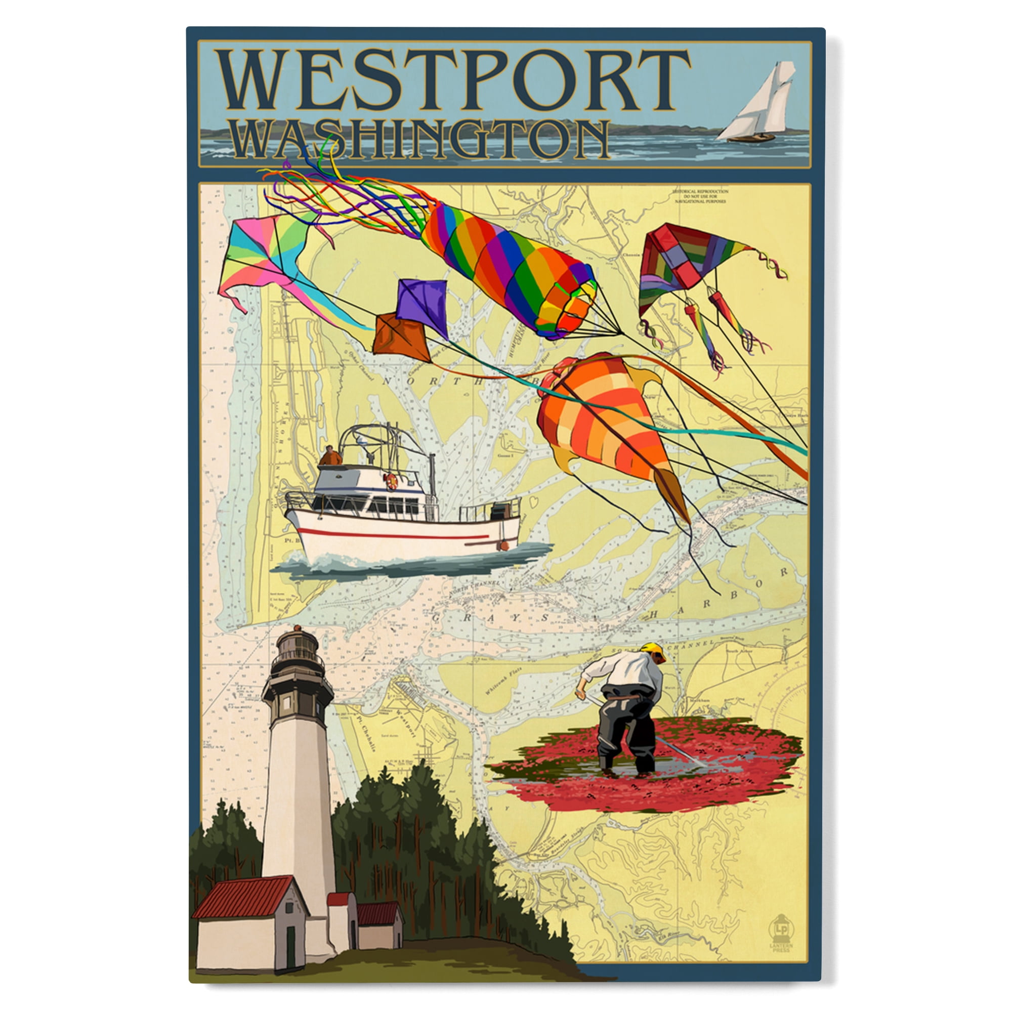 Westport, Washington, Nautical Chart Birch Wood Wall Sign (12x18 Rustic ...