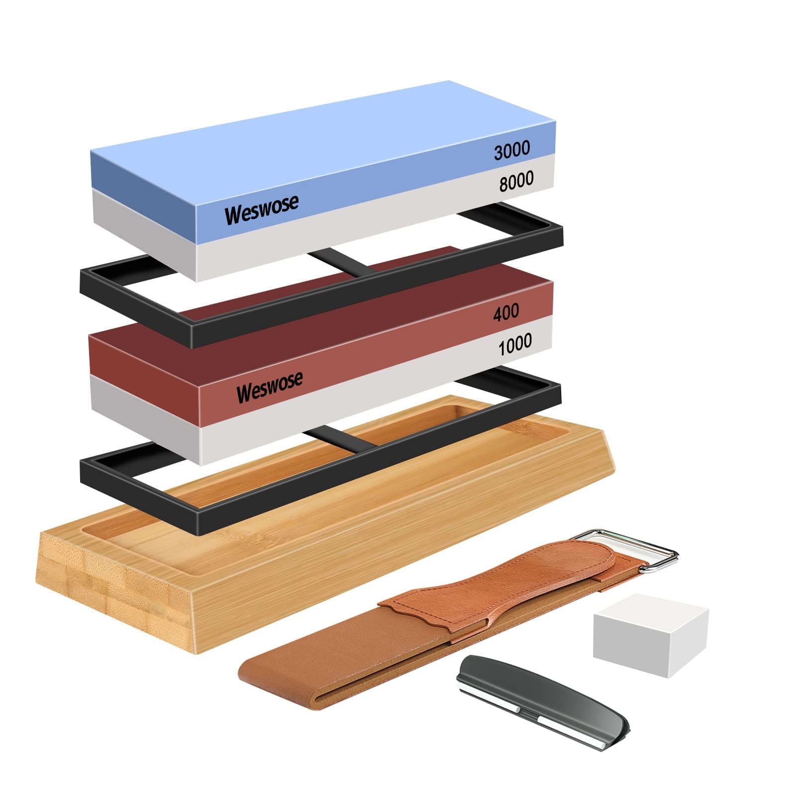 weswose Sharpening Stones with Bamboo Base 8 Count Set Grit Material ...