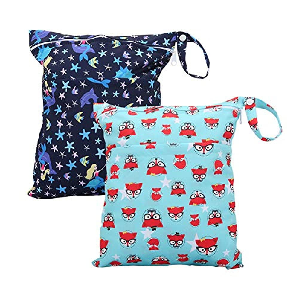 Wet Bag for Swimsuit Waterproof Reusable Bags with Two Zippered Pockets ...