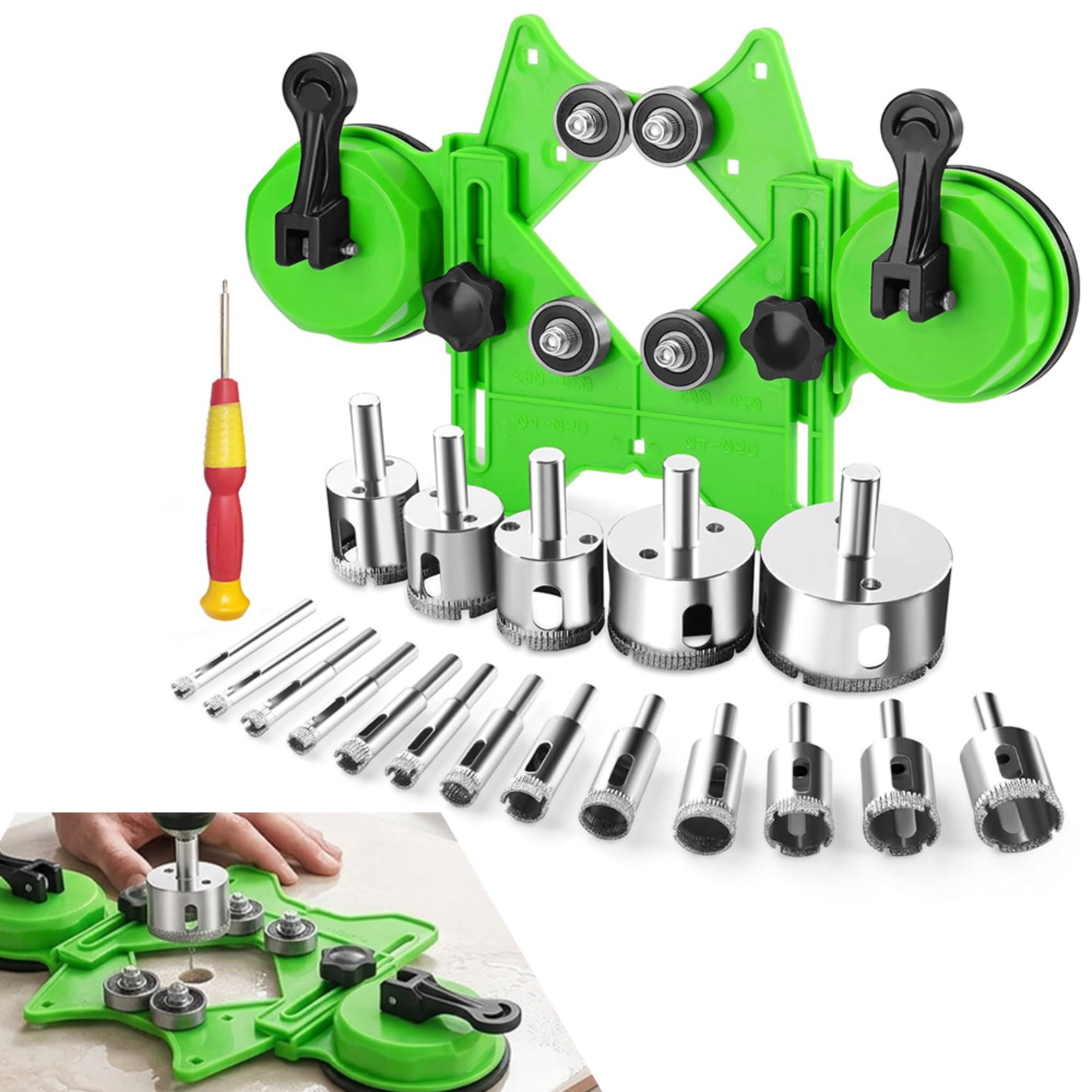 Wet Dry Diamond Tile Hole Saw Set with Suction Positioning Jig, 6–50mm ...