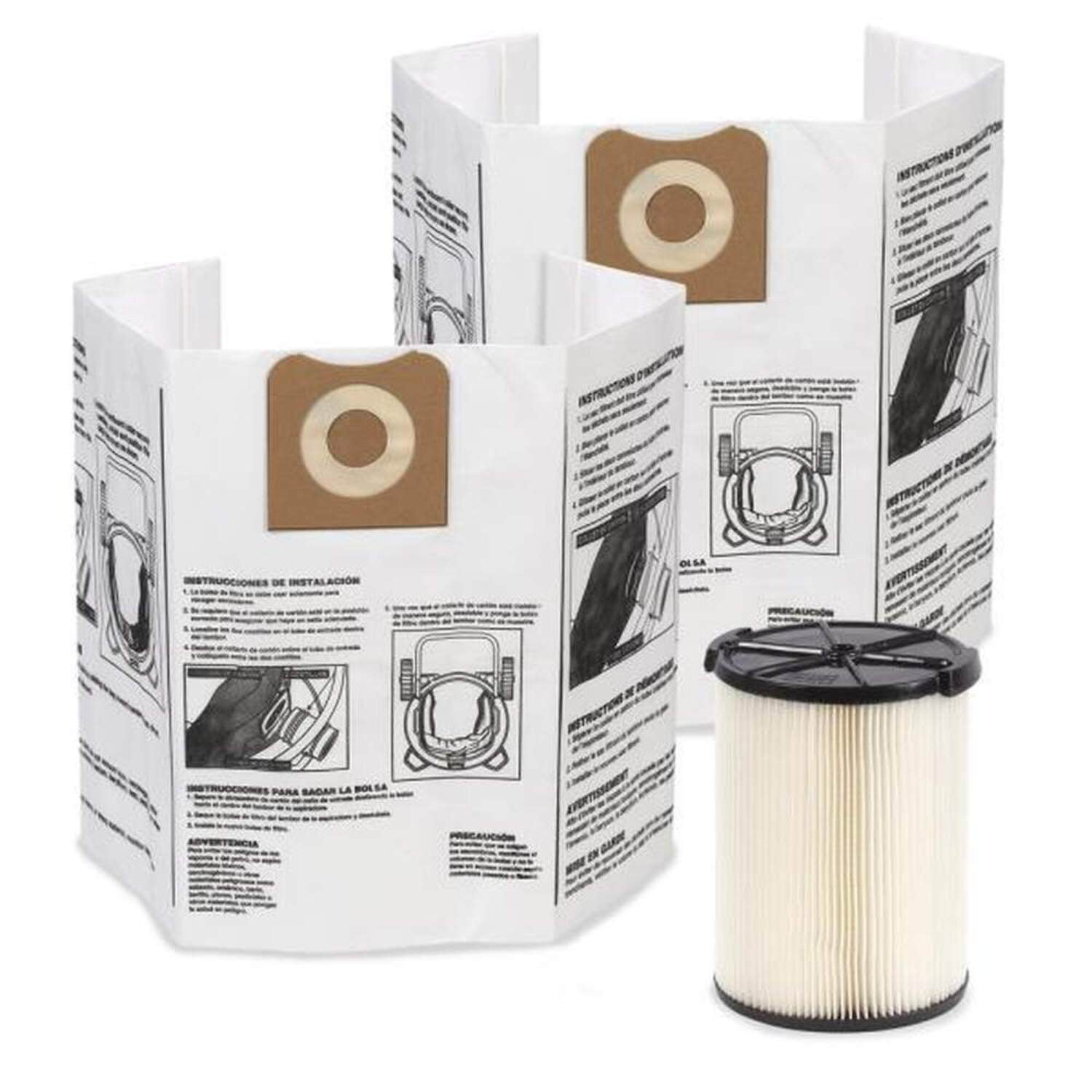 Wet Dry Vacuum Filter Kit with General Debris Cartridge Filter and Two ...