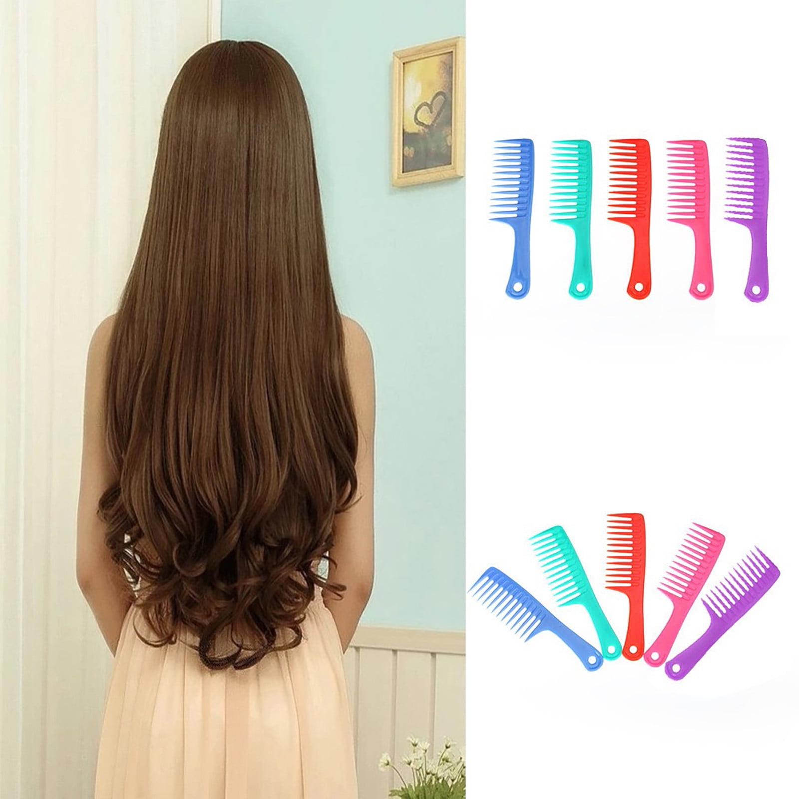 Wet Haircut Hair Comb Hairdressing Plastic Detangler Handle Wide-tooth ...