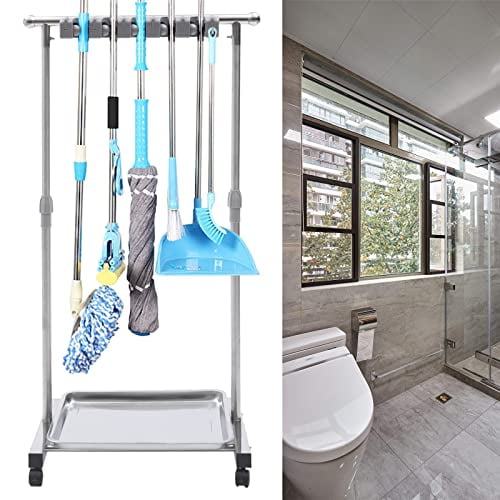 Wet Mops Rack Movable Broom Holder, Movable Closet Storage Cabinet Mop ...