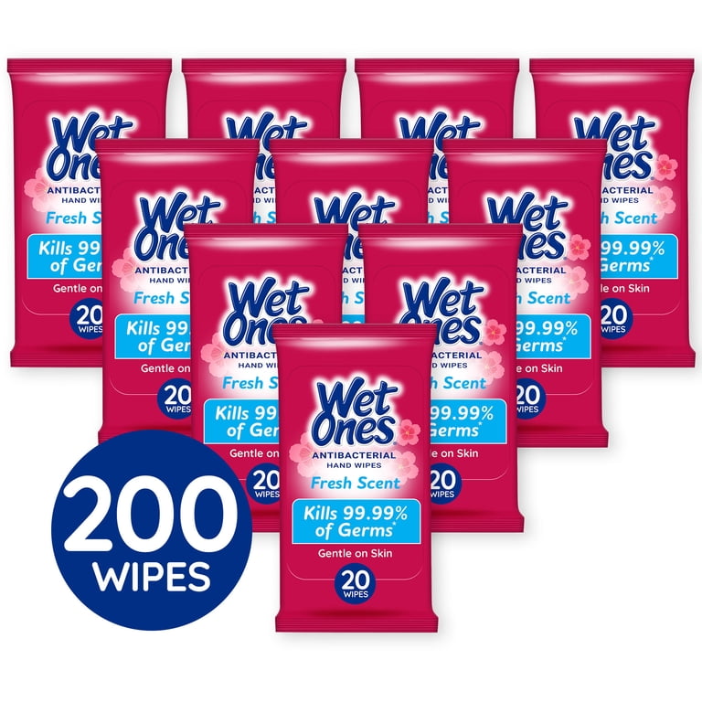 Wet Ones, Antibacterial Hand Wipes, Fresh Scent, 20 Ct Travel Pack ...