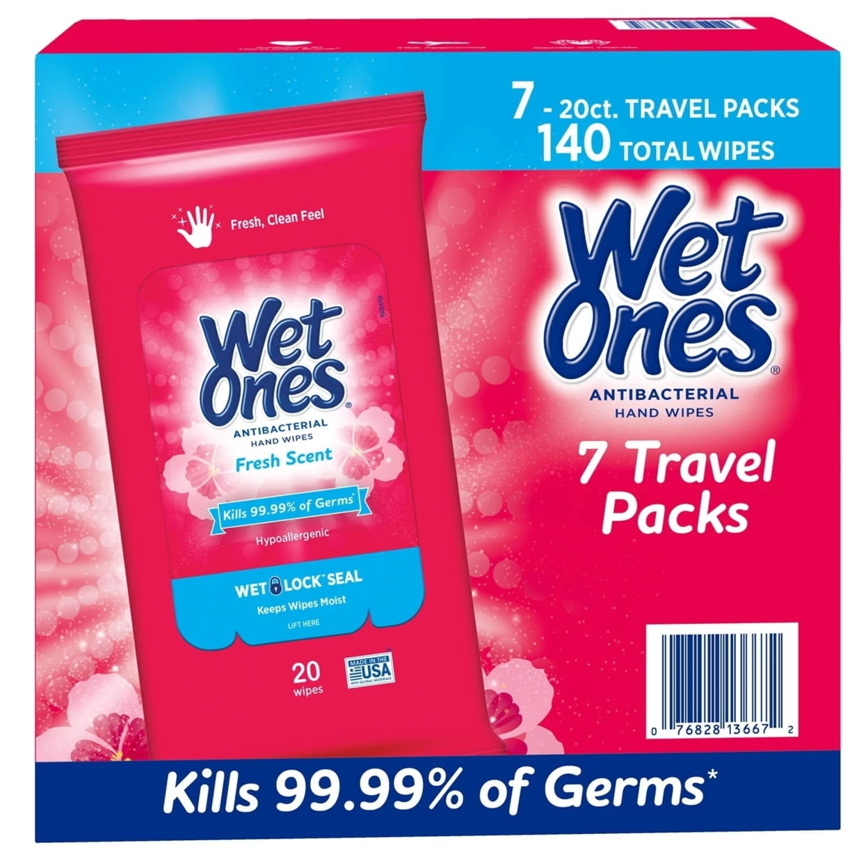 Wet Ones Antibacterial Hand Wipes, 20 Count (Pack of 7), Alcohol ...