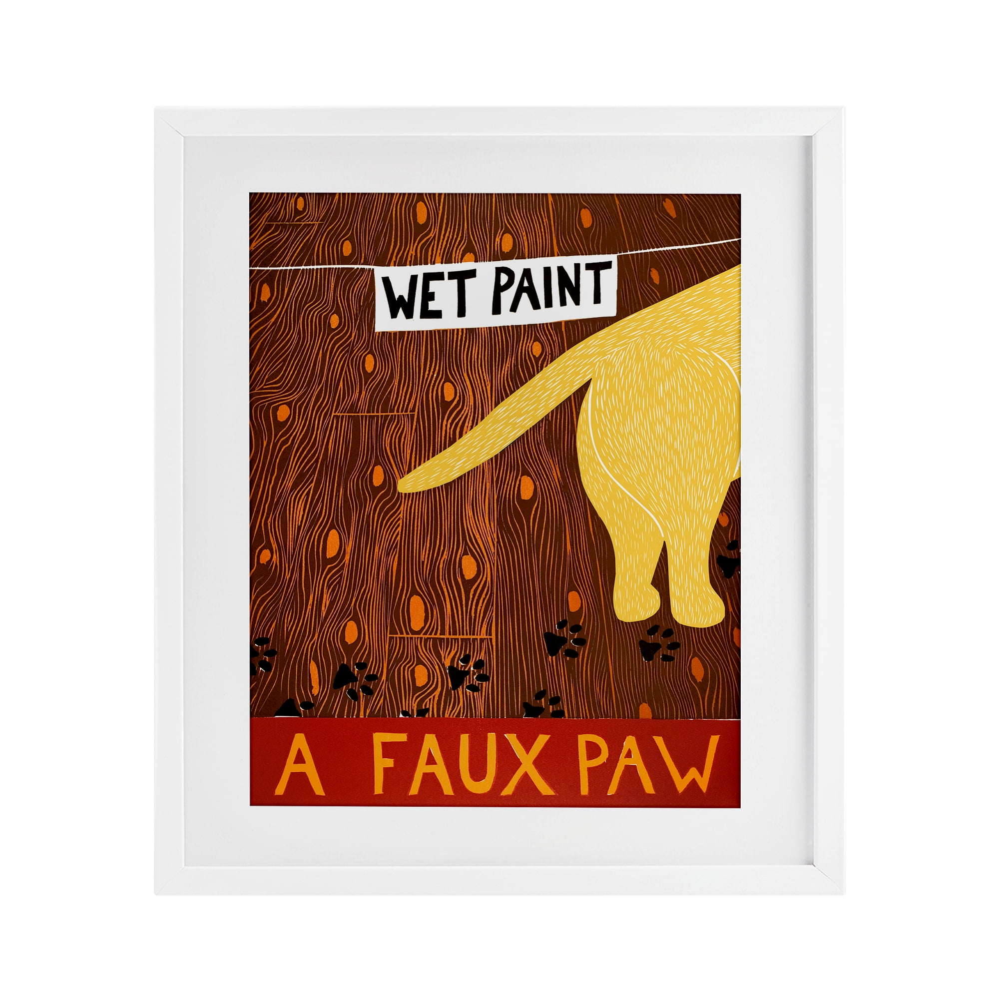 Wet Paint Faux Paw White Framed Print Under Glass, design by Stephen ...