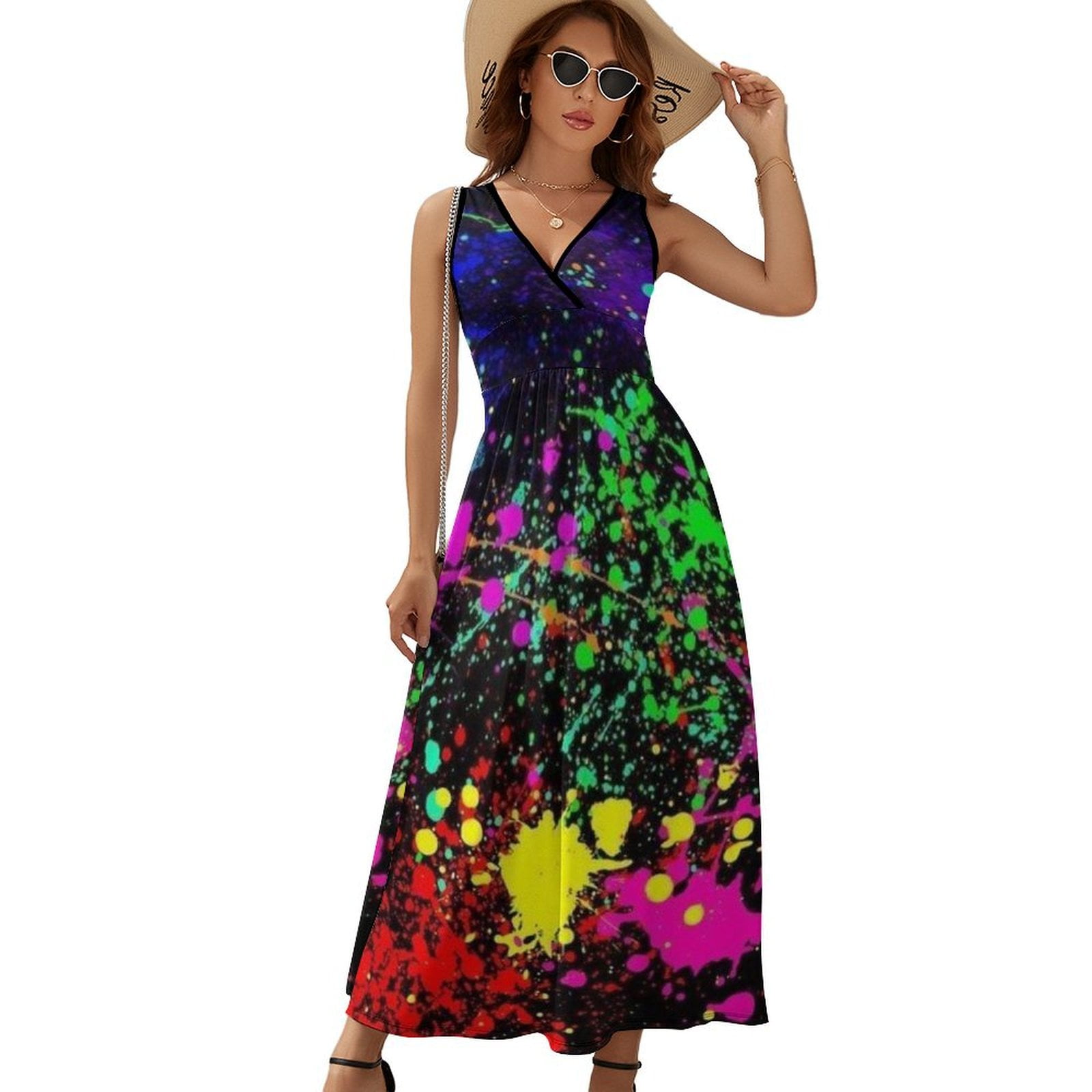 Wet Paint Retro Color Splash Dress Fashion Boho Beach Long Dresses Female Party Printed Maxi ...