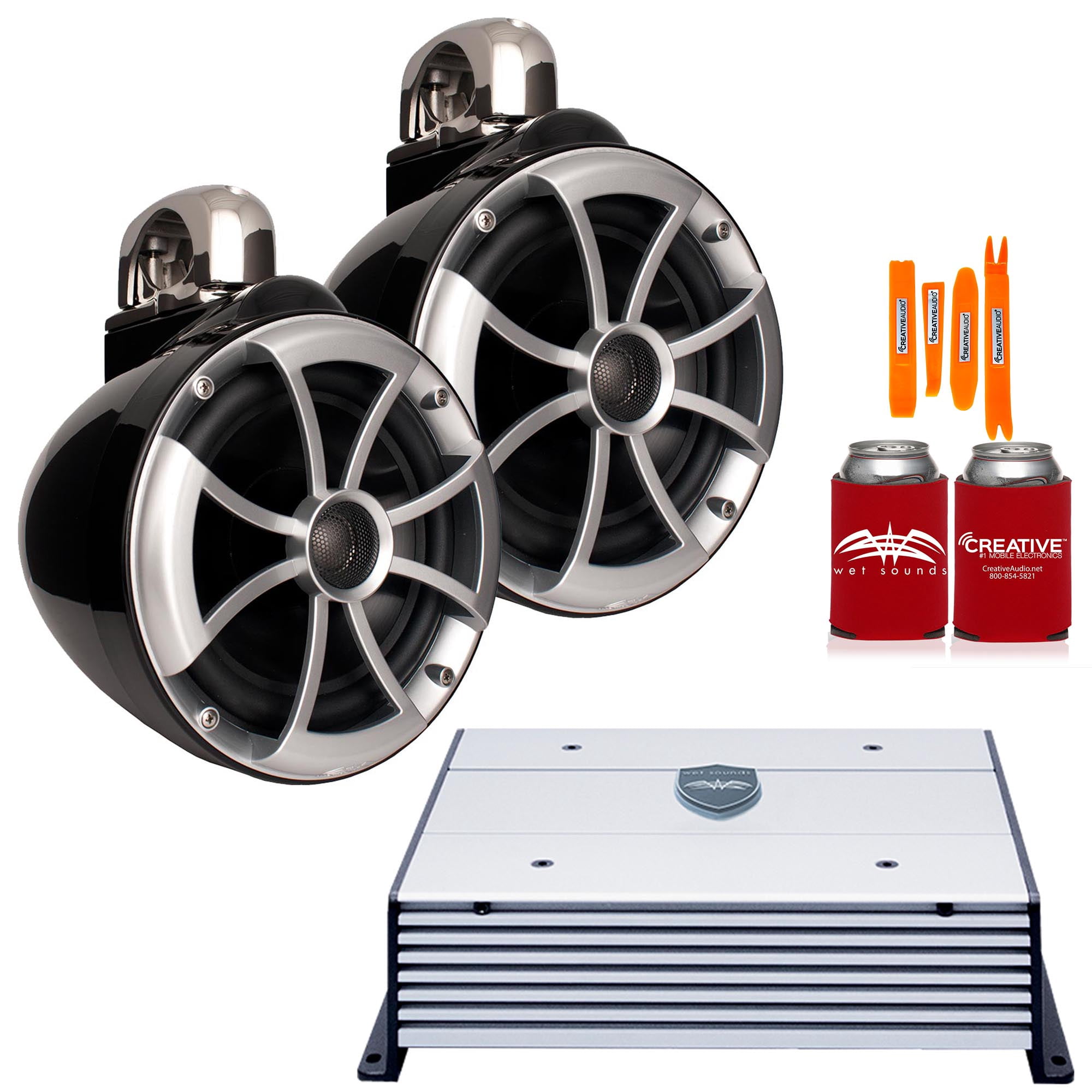 Wet Sounds ICON8B-FC Black 8" Tower Speakers with Stainless Fixed ...