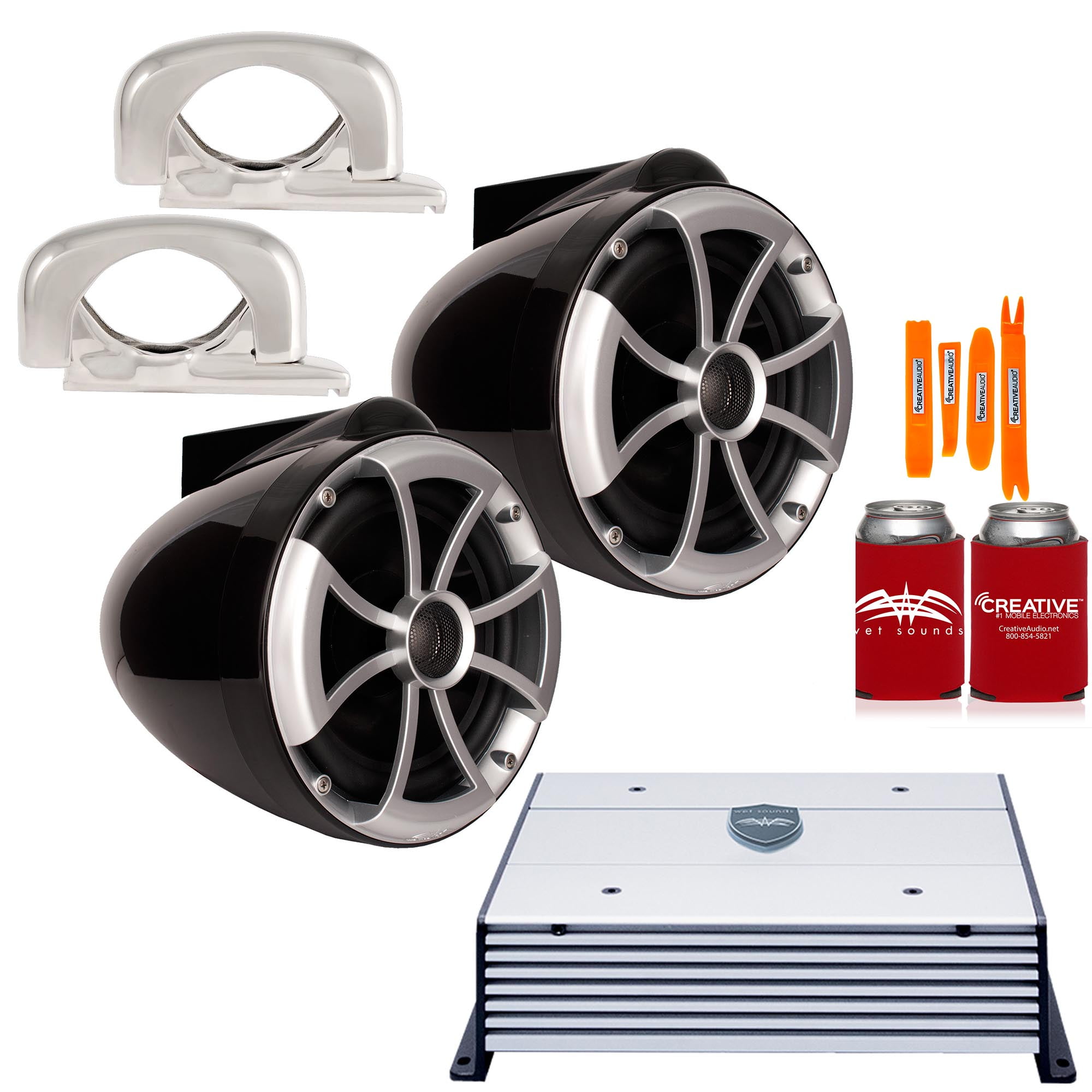 Wet Sounds ICON8B-FMINI Black 8" Tower Speakers with MINI Stainless ...