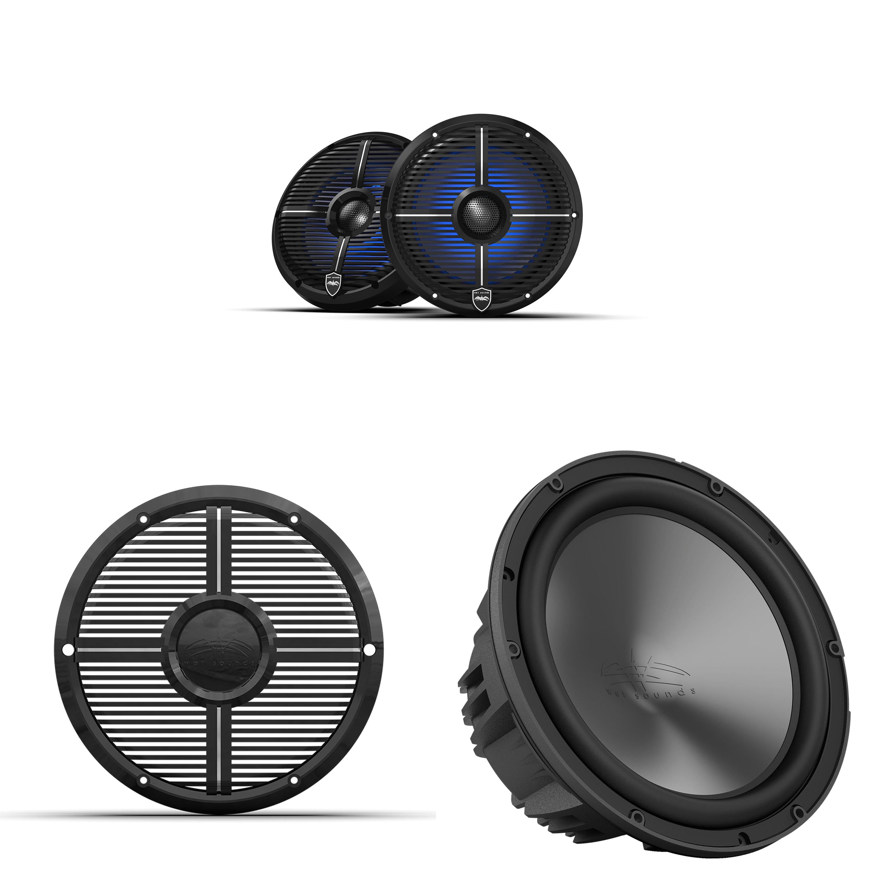 Wet Sounds Marine REVO Black XW Grill Boat Speaker Bundle (2) 8" & 10 ...
