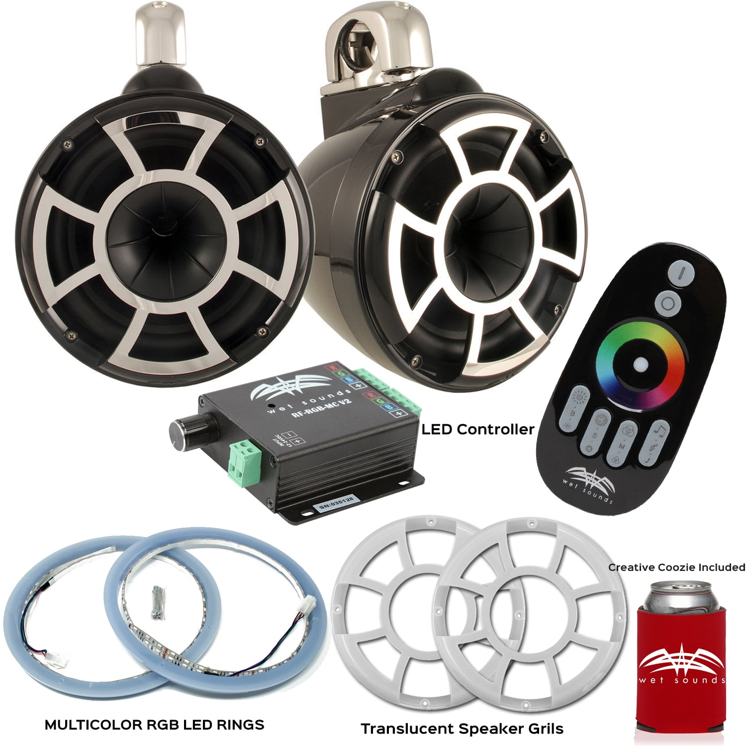 Wet Sounds REV10B-FC Fixed Clamp Tower Speakers with RGB LED Rings ...