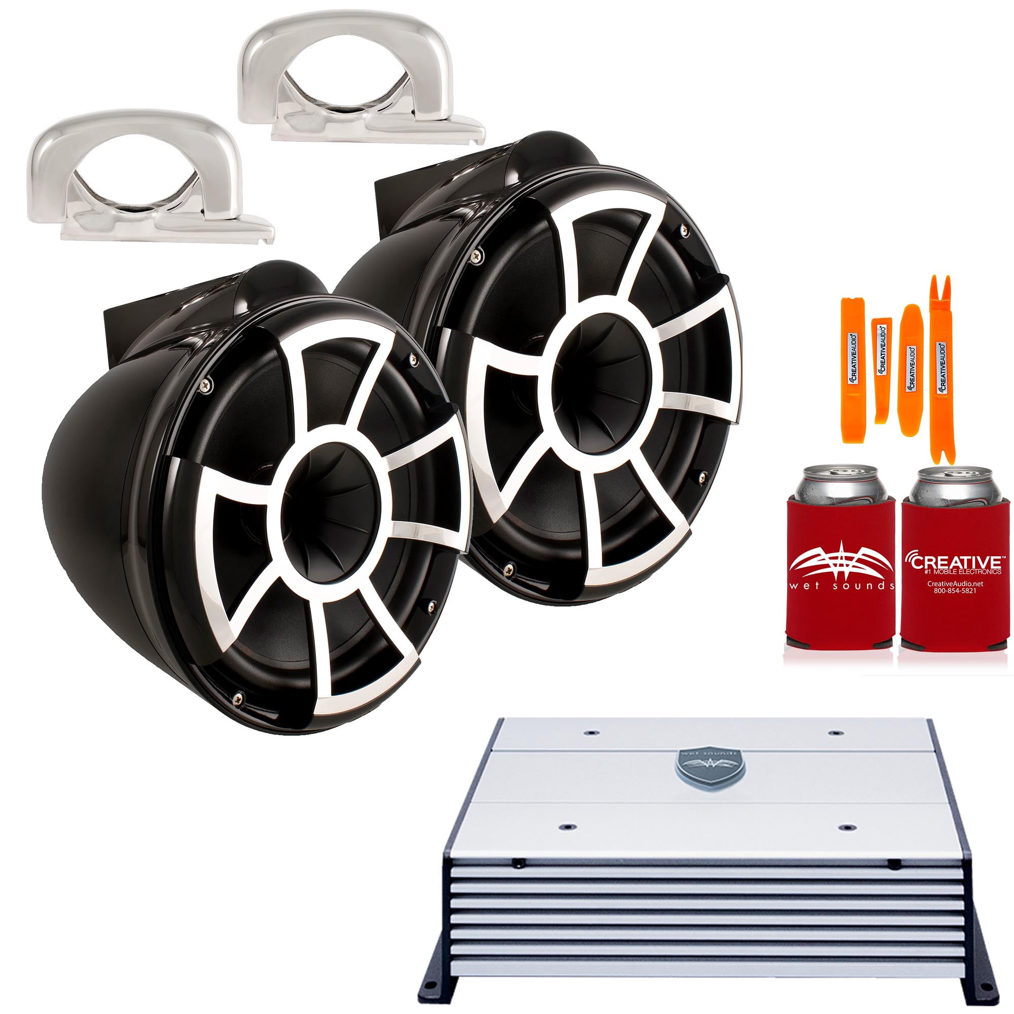 Wet Sounds REV10B-FMINI Black 10" Tower Speakers with MINI Stainless ...