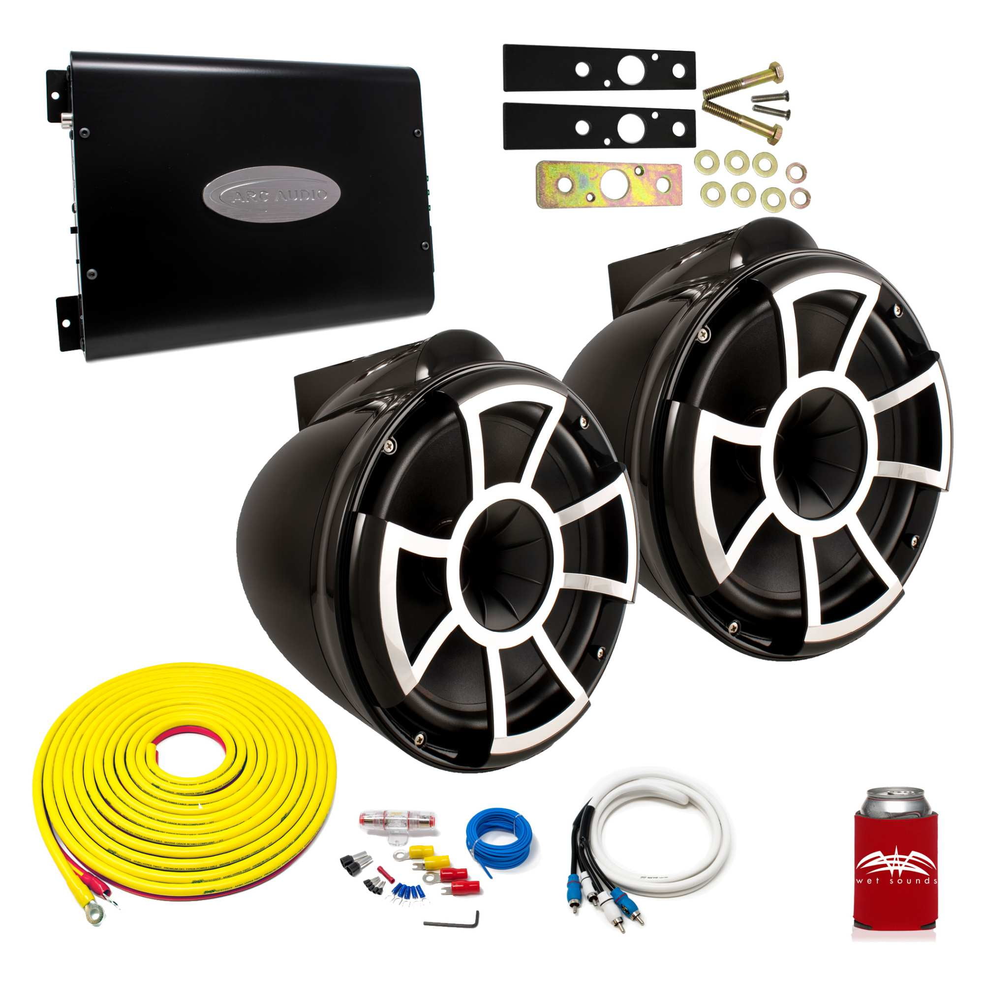 Wet Sounds REV10B-X Black 10" Tower Speakers With Arc Audio KS-600.2 ...