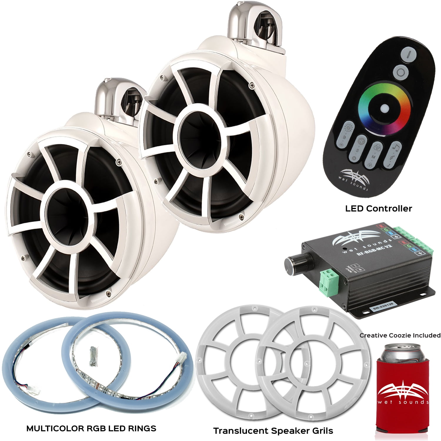 Wet Sounds REV10W-FC Fixed Clamp Tower Speakers with RGB LED Rings ...