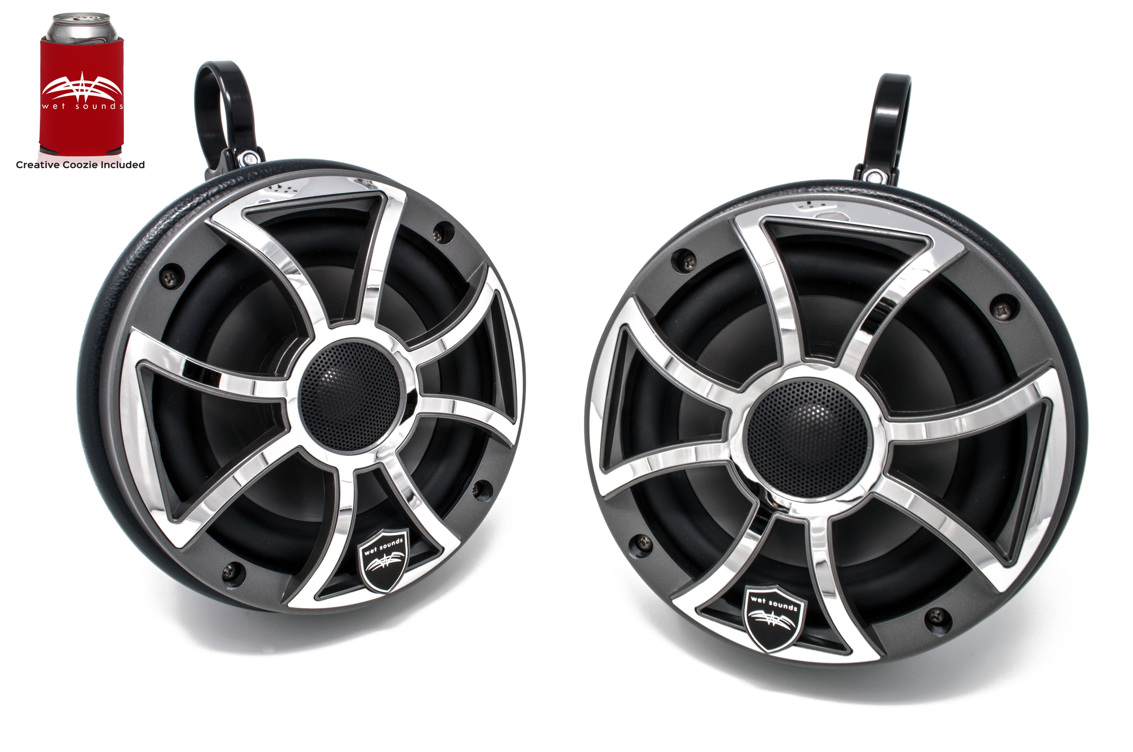 Wet Sounds REVO 6-XSG-SS GunMetal 6.5 Inch Marine LED Speakers & Roll Cage Enclosures (1.75 ...