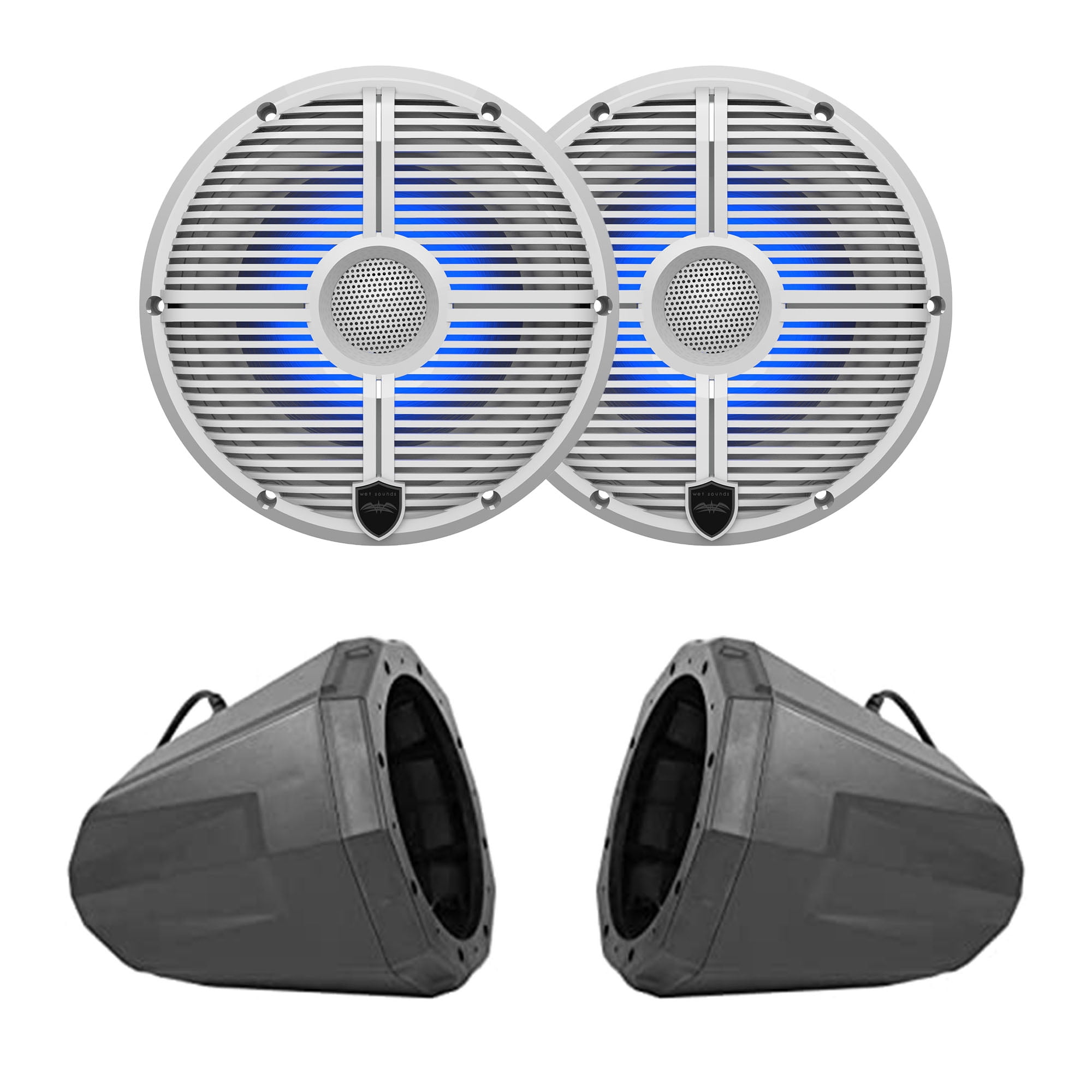 Wet Sounds Recon8-XWW-RGB 8" White Grill RGB Marine Speakers with US2 ...