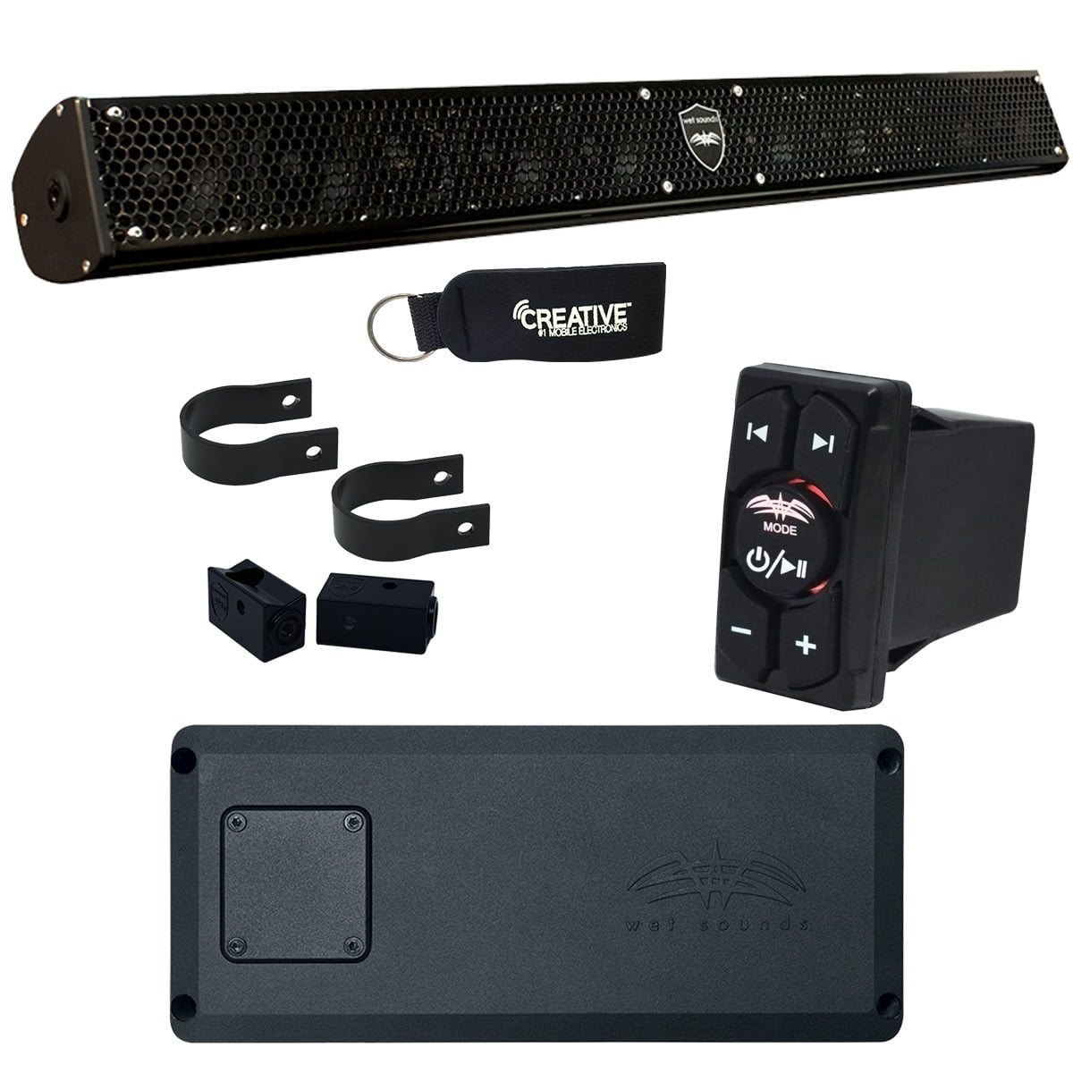 Wet Sounds STX-MICRO-4 Powersports Amp, Stealth-10-Core Soundbar & WW ...