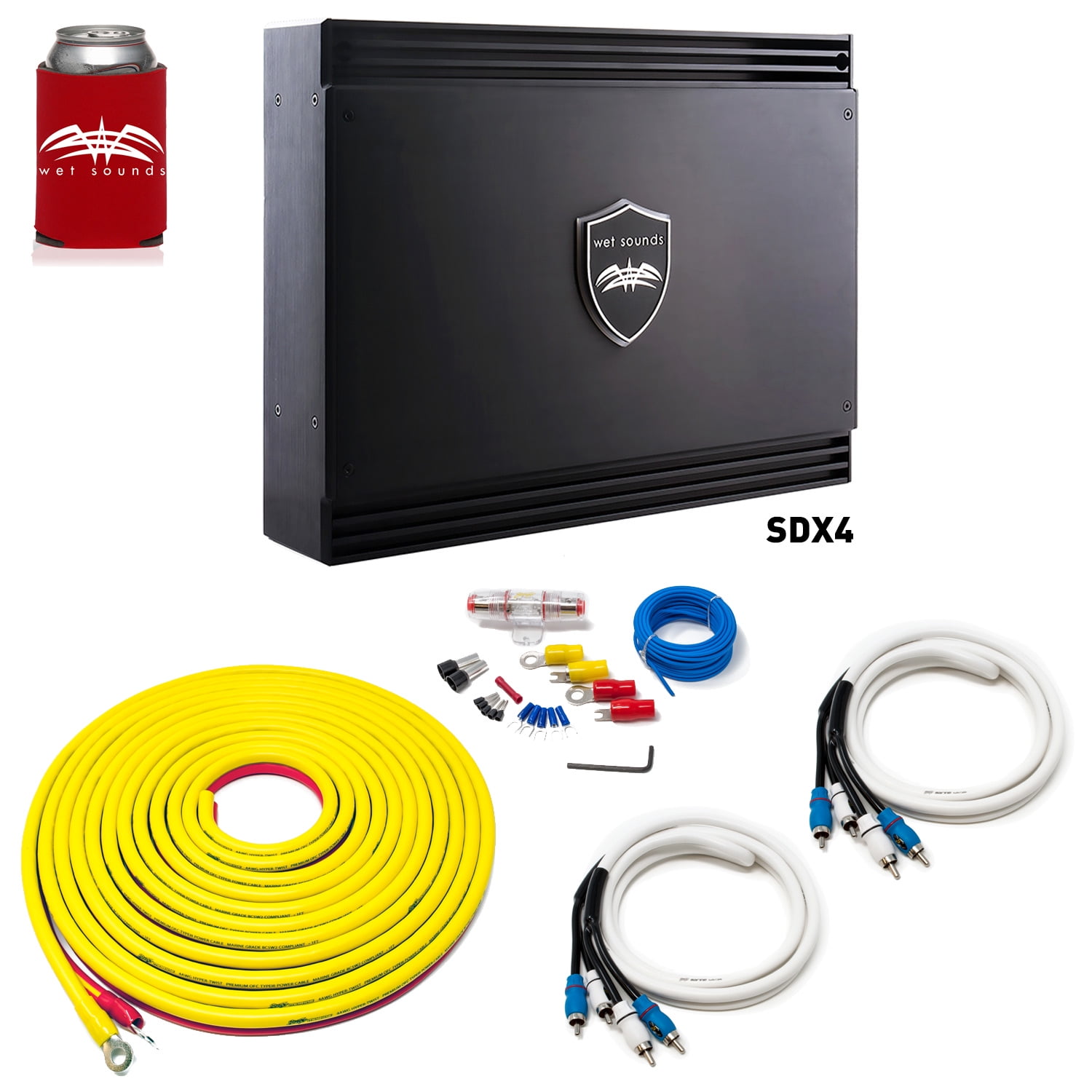 Wet Sounds Sinister SDX4 4-Channel Amplifier & Stinger 7-Meter 4-Gauge ...